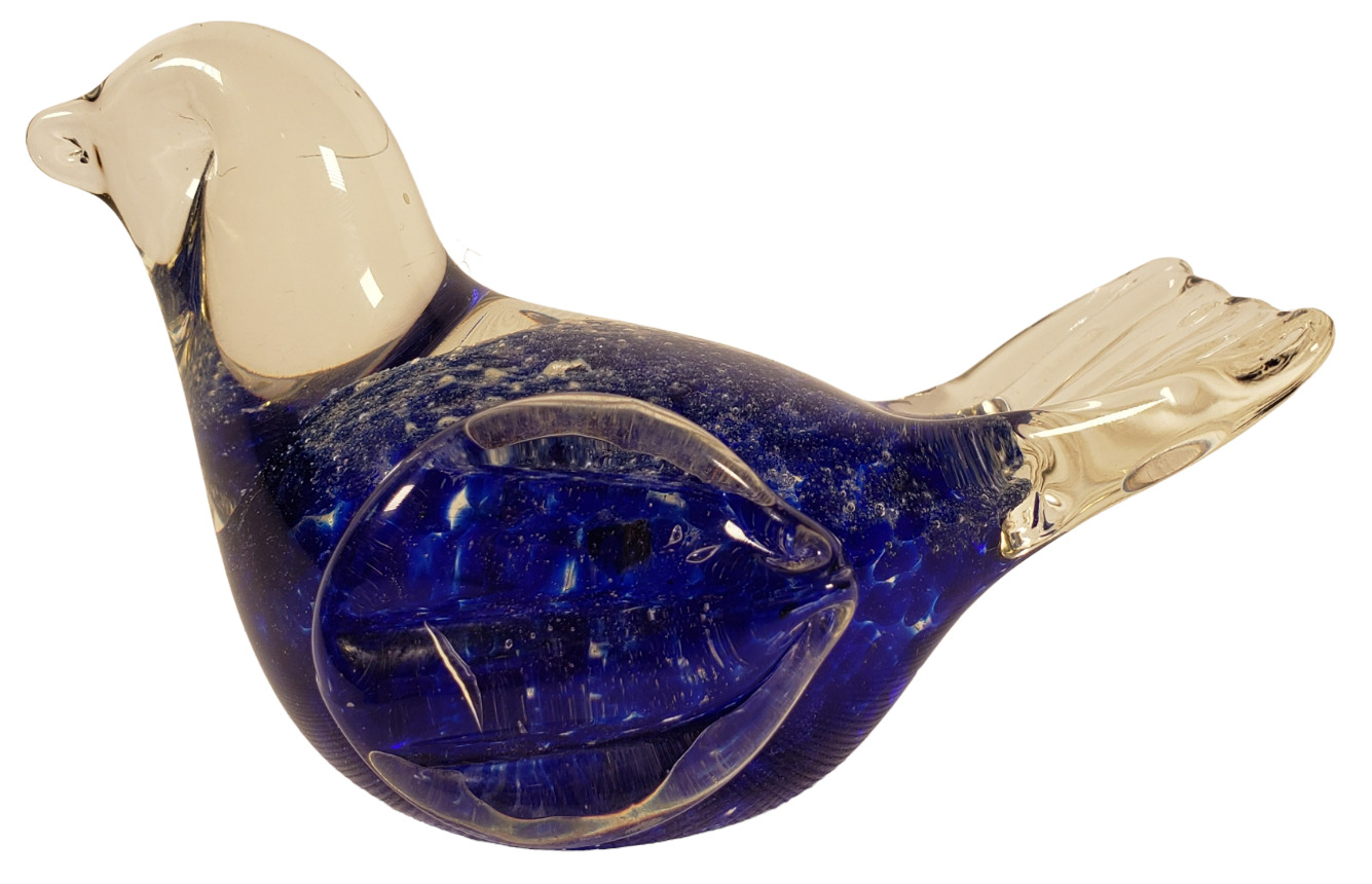 Glass Clear/Blue Bird Art Glass Figurine Cobalt Fleck Paperweight 4 ...