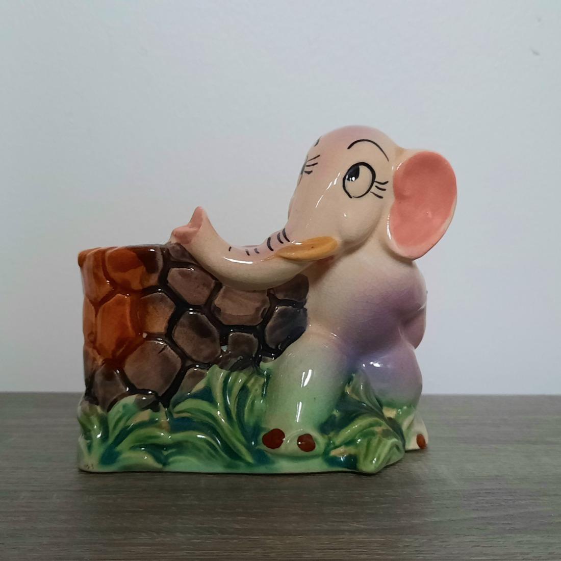 Vintage Japan Kitsch Ceramic Elephant Planter Vase