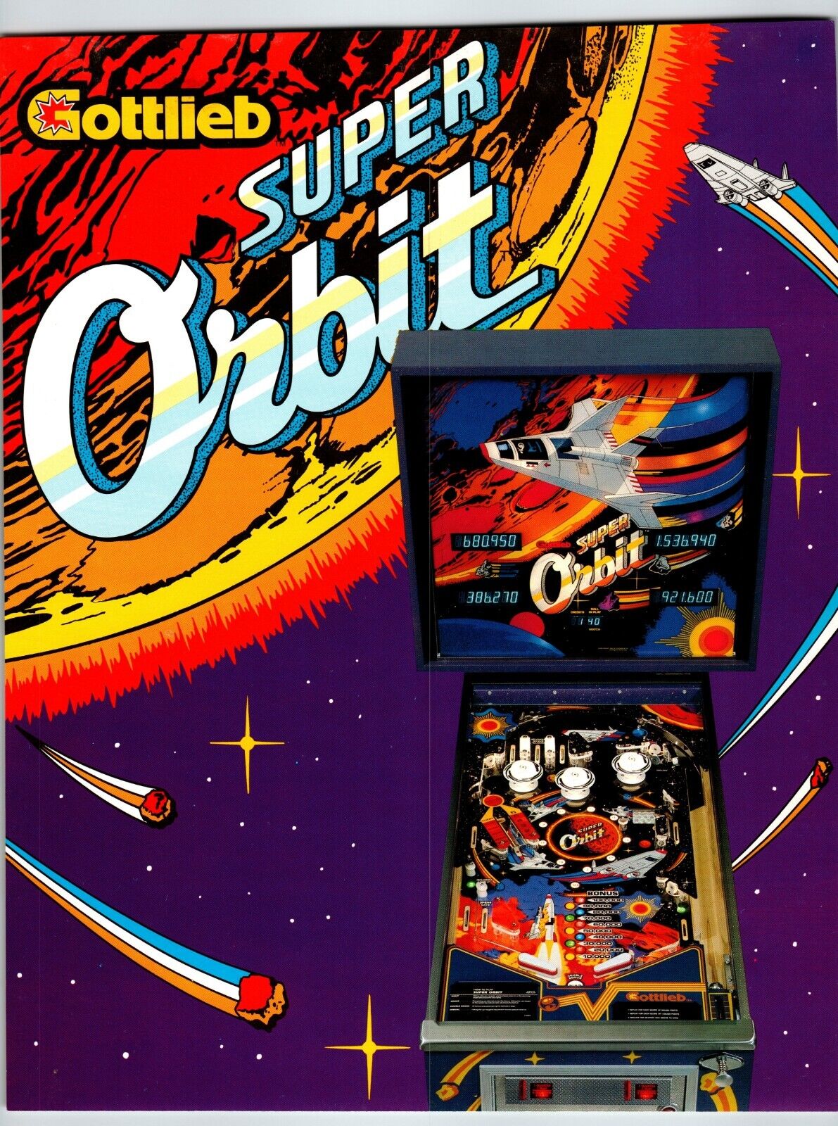 Super Orbit Pinball Machine FLYER Original 1983 Vintage Space Age Jet ...