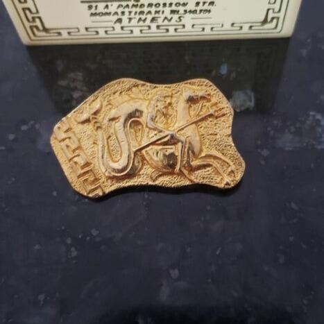 Athens Greece "Gold" Neptune Brooch Vintage In Original Box