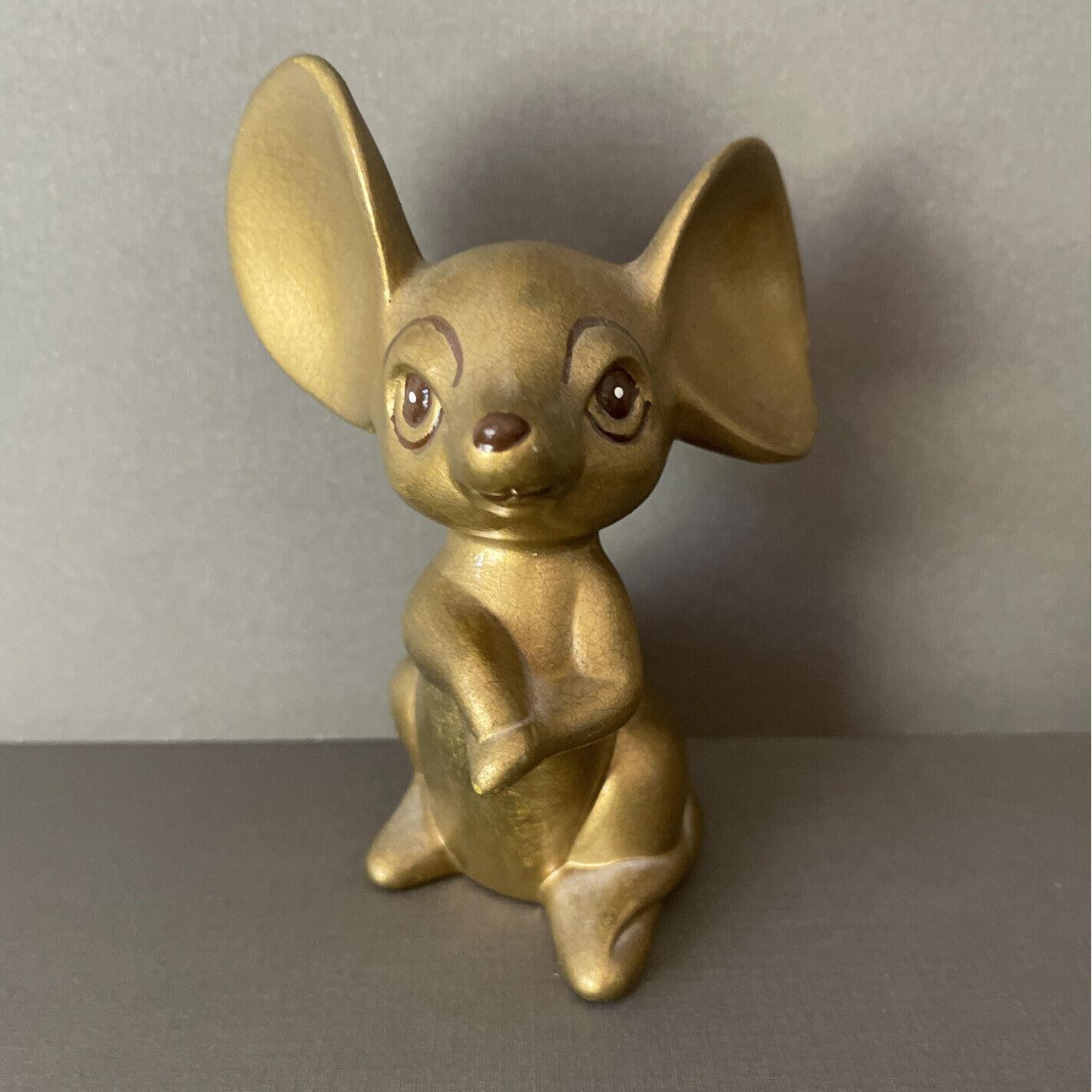 Vintage Midcentury Modern Big Eared Mouse Figurine Statue Ceramic Gold MCM