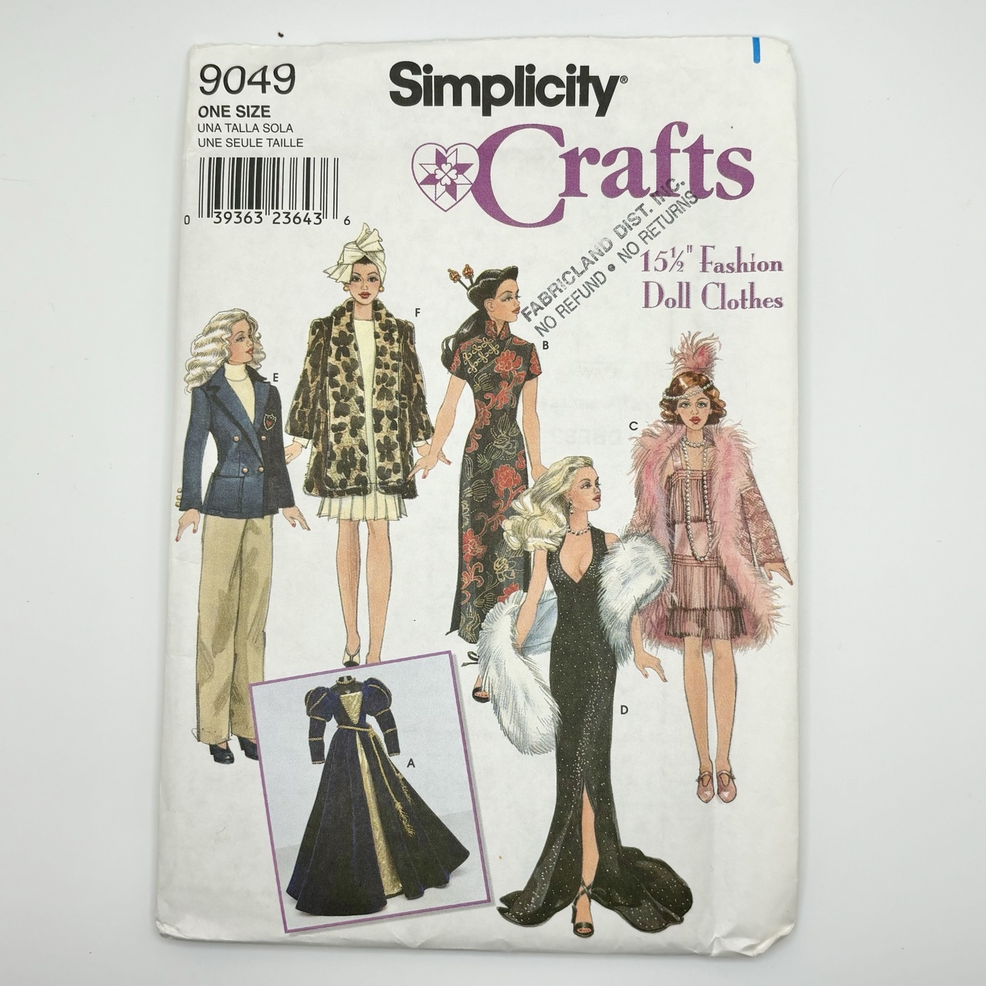 Simplicity 9049 Sewing Pattern 15.5” Doll 1999