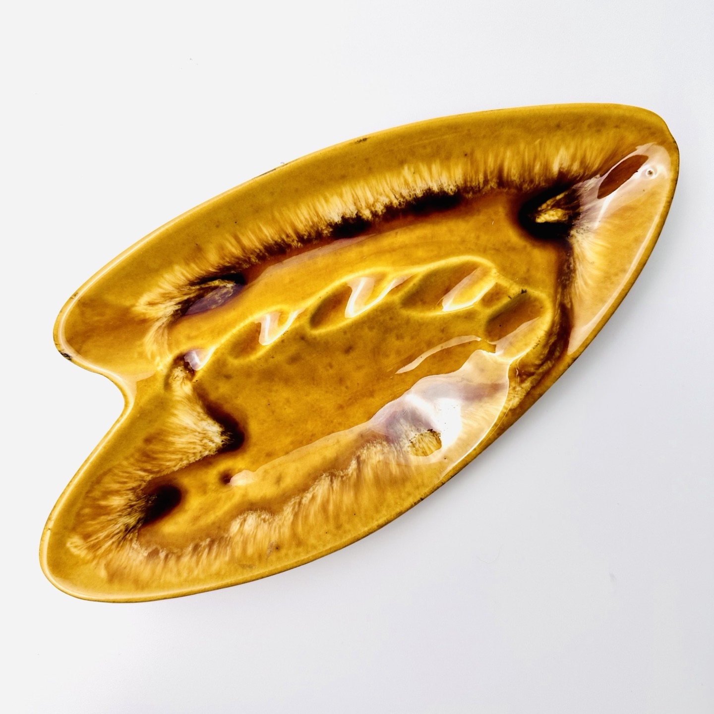 Vintage Mid Century Modern Atomic Ashtray USA Ceramic Brown And Orange