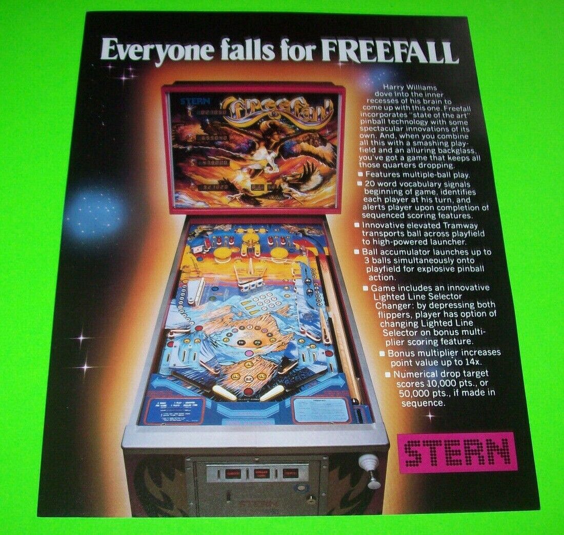 Free Fall Pinball Flyer Original NOS 1981 Ready To Frame Game Artwork 8 ...