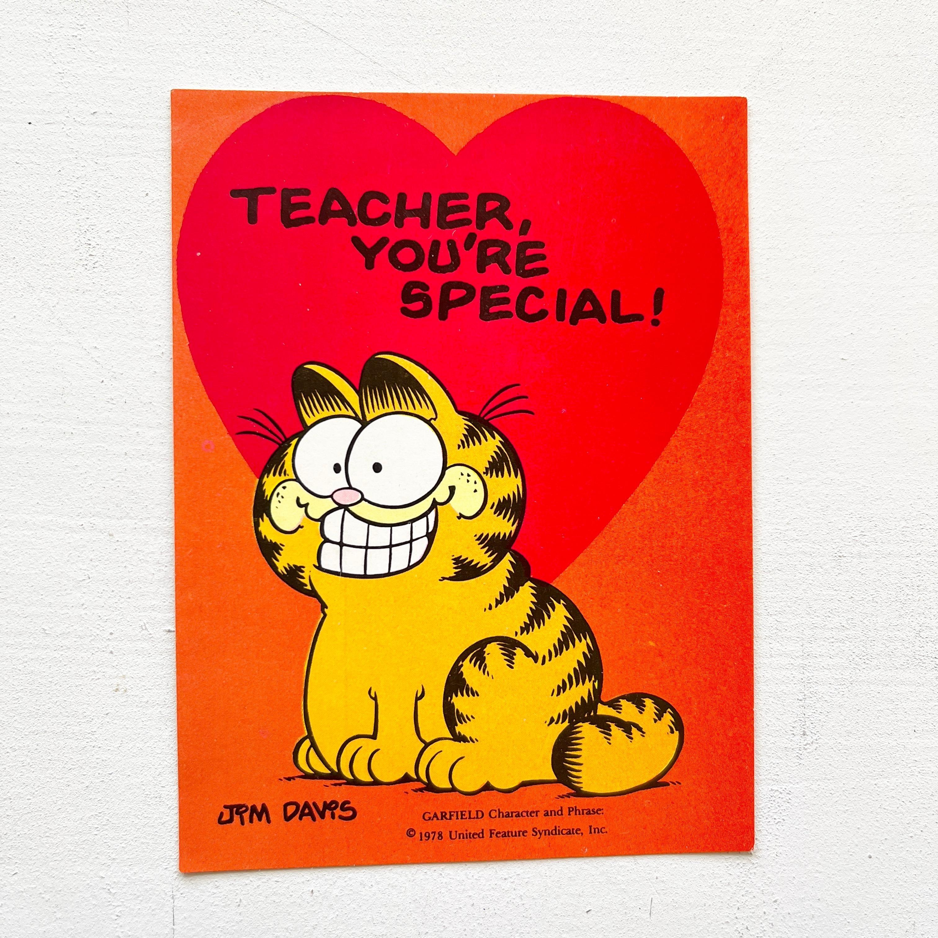Vintage Garfield Cat Valentine Card for Teacher 1970s Ephemera