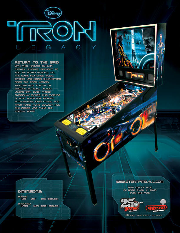 Tron Legacy Pinball FLYER Original Game Artwork Sheet Sci-Fi Disney Artwork