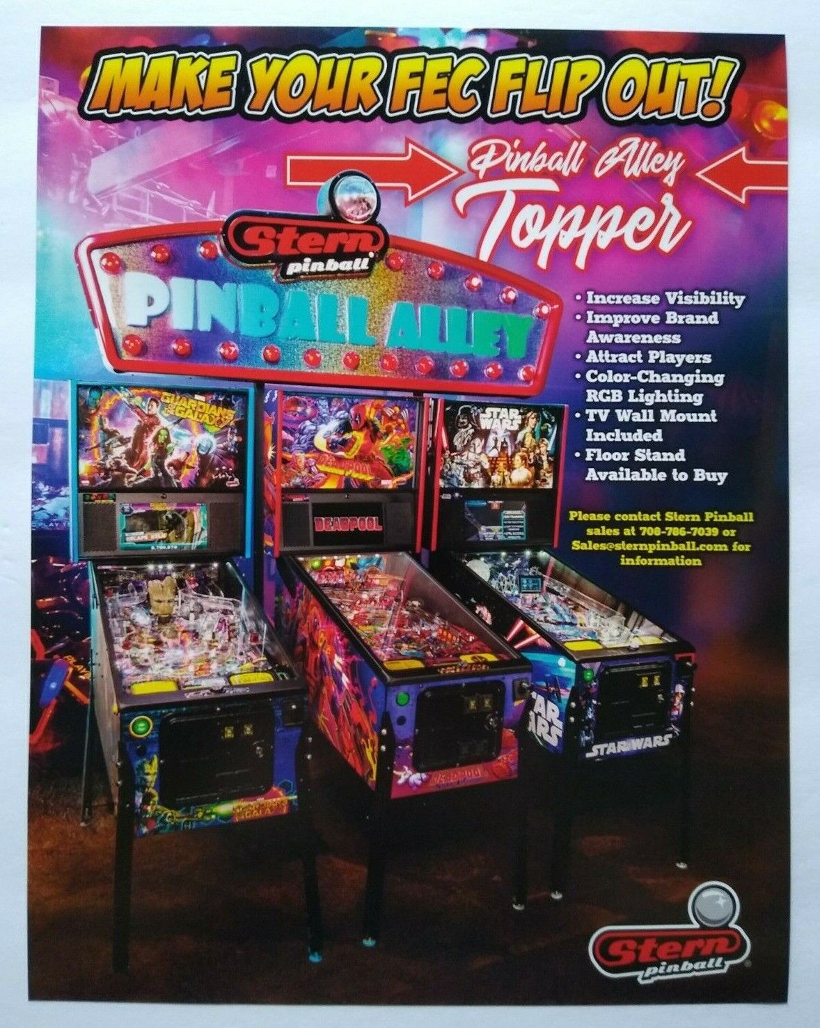 Pinball Alley Topper FLYER Original 2019 NOS Game Paper Artwork Sheet