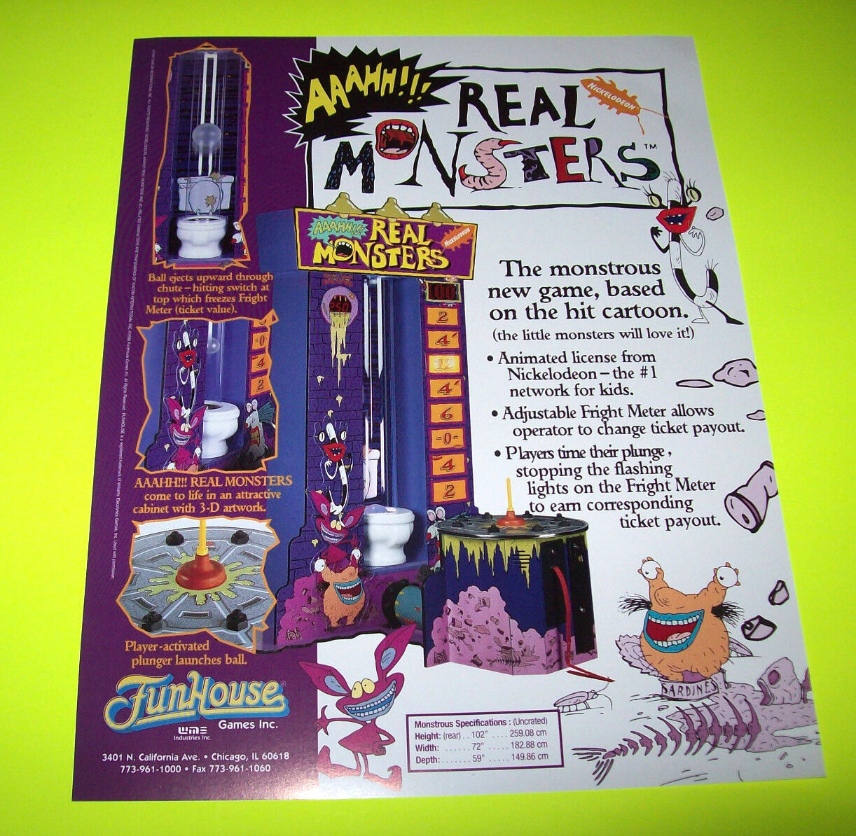 AAAHH!!! REAL MONSTERS 1992 Original NOS Arcade Game Flyer Vintage ...