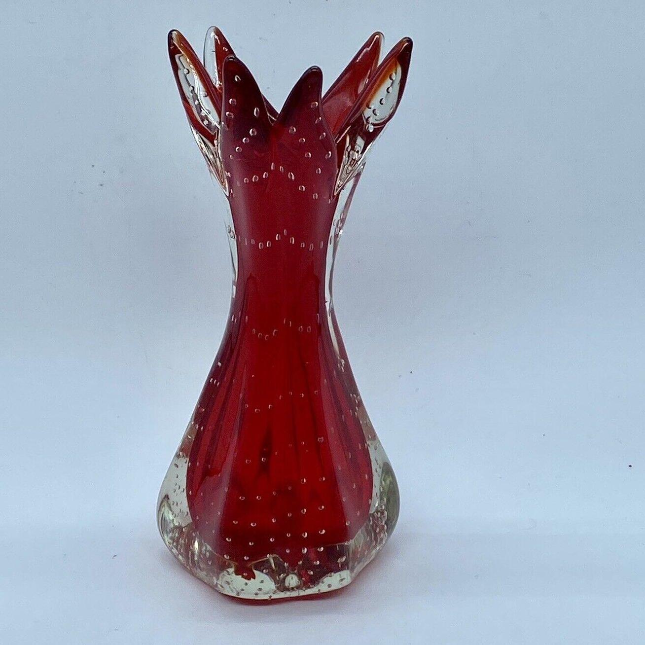 08 Dark red vase with controlled bubbles Murano Italy 1960-1969 Art Glass