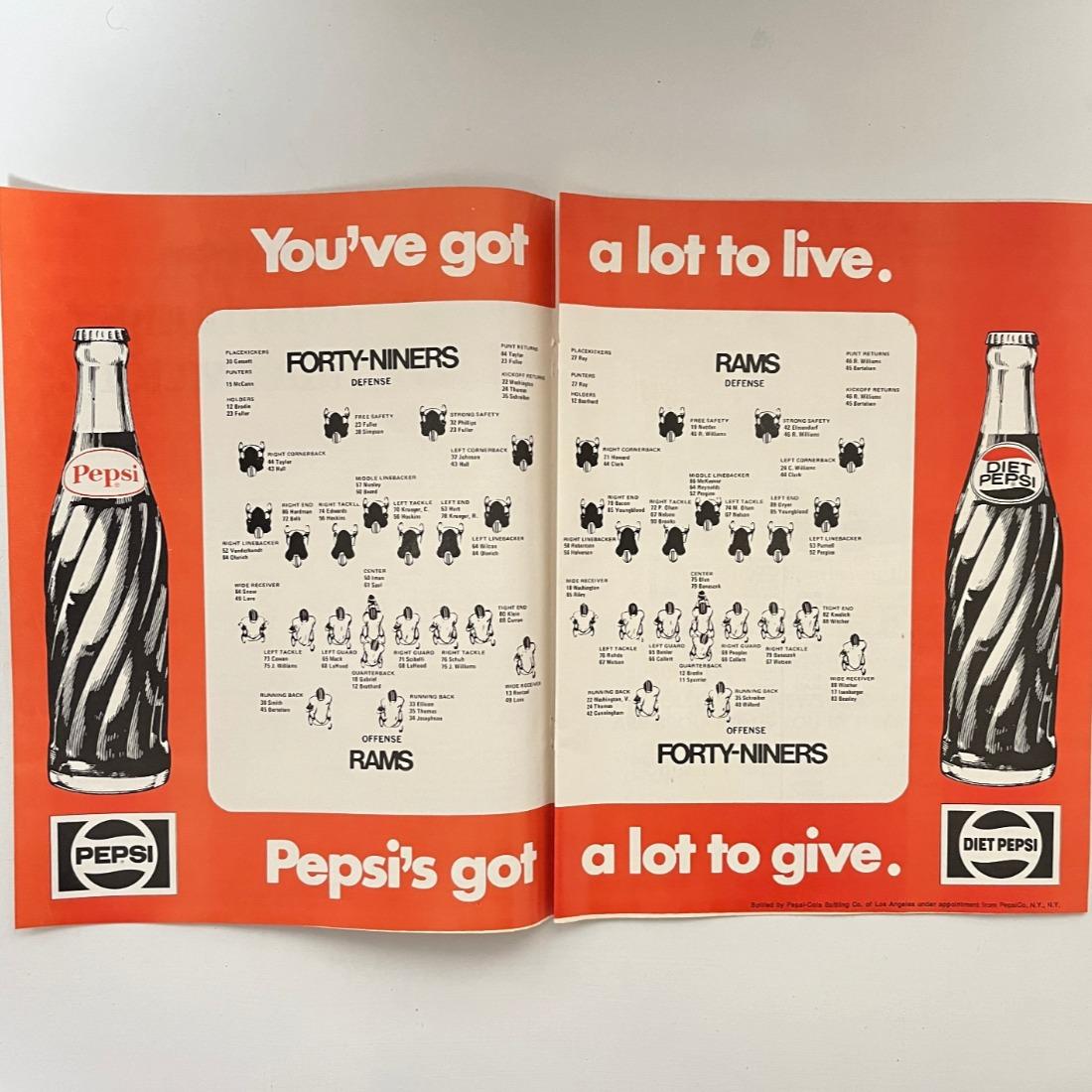 1972 San Francisco Forty-Niners 49ers Los Angeles Rams Pepsi Advertising Vintage 1970s