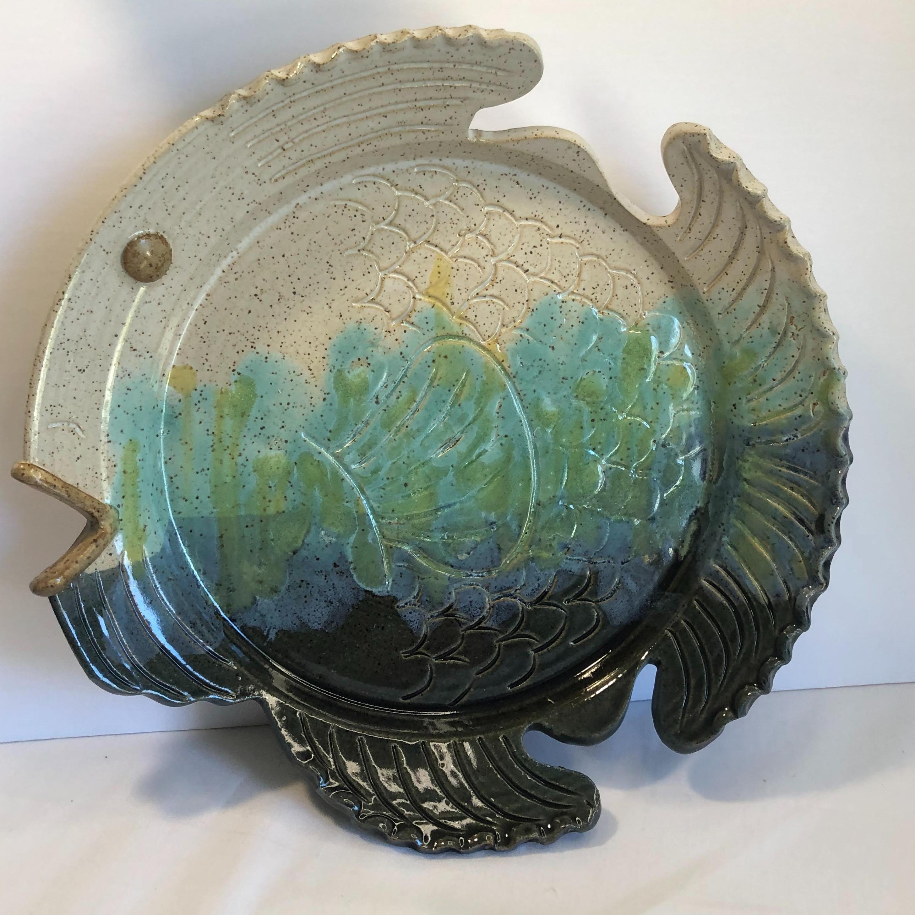 Vintage Art Pottery Fish Plate Signed Brenda Pisarski Virginia Potter ...