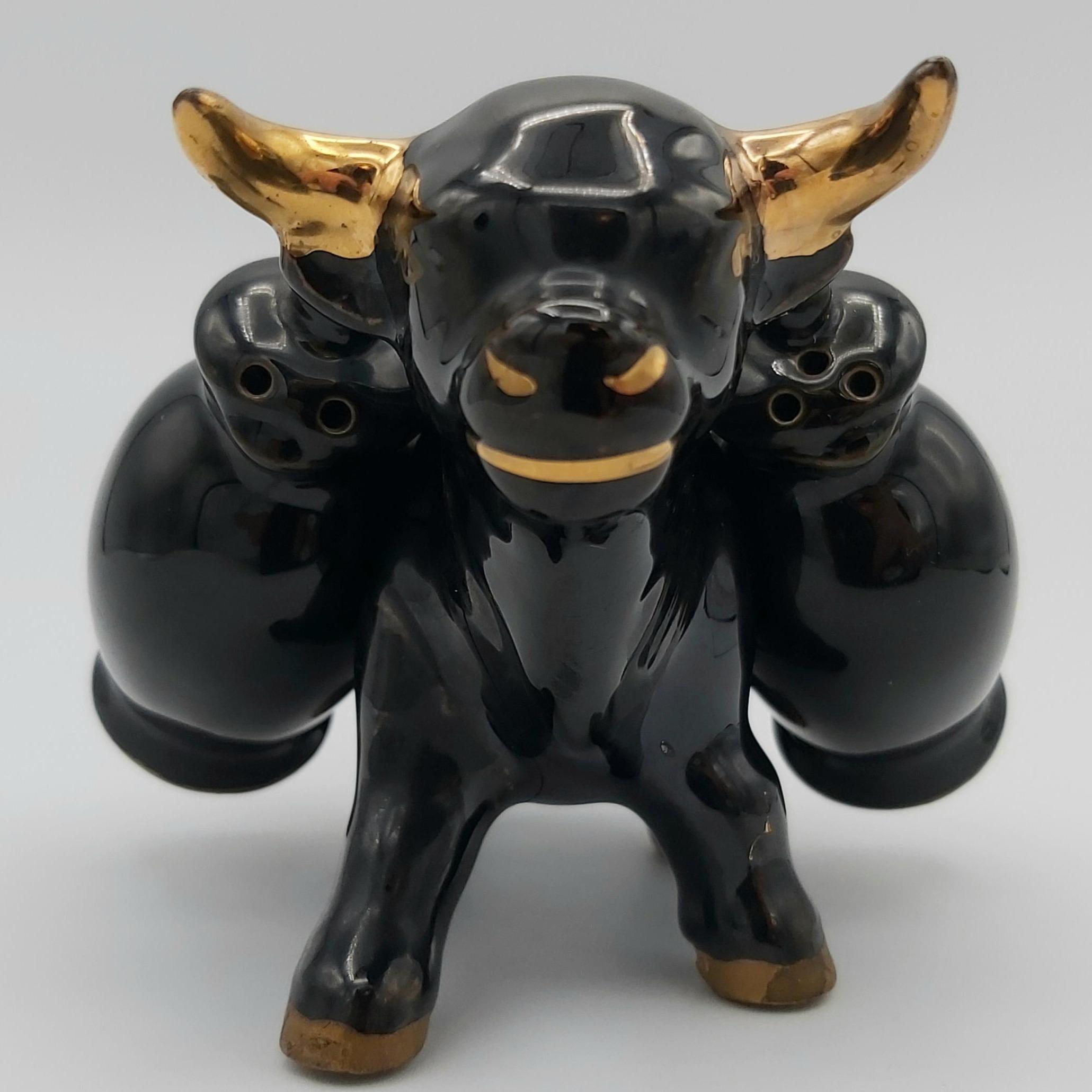 Black Bull Gold Horns Carrying Jugs Salt & Pepper Shakers Ceramic Japan ...