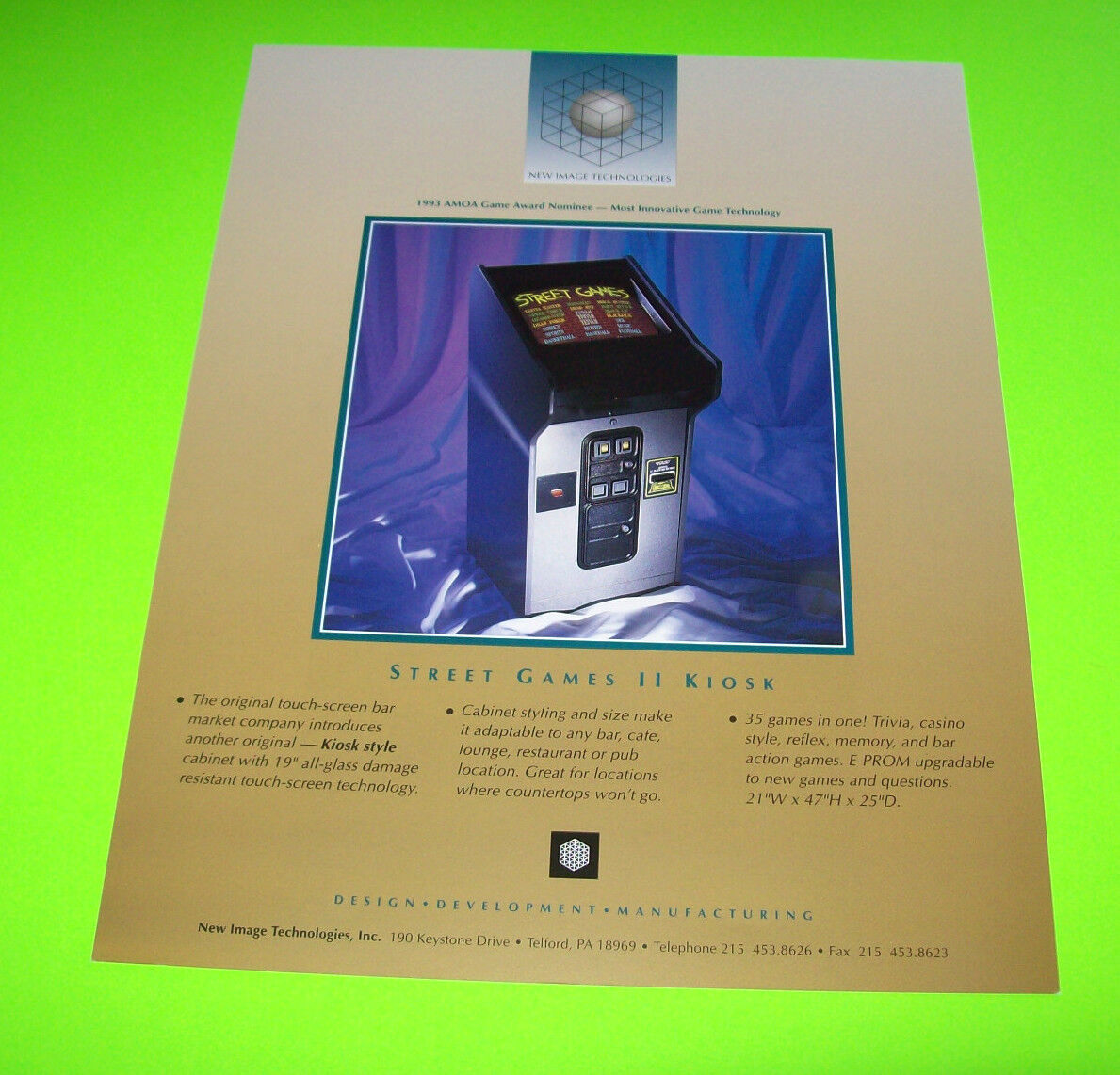 NEW IMAGE STREET GAMES II KIOSK VIDEO ARCADE GAME MACHINE SALES FLYER
