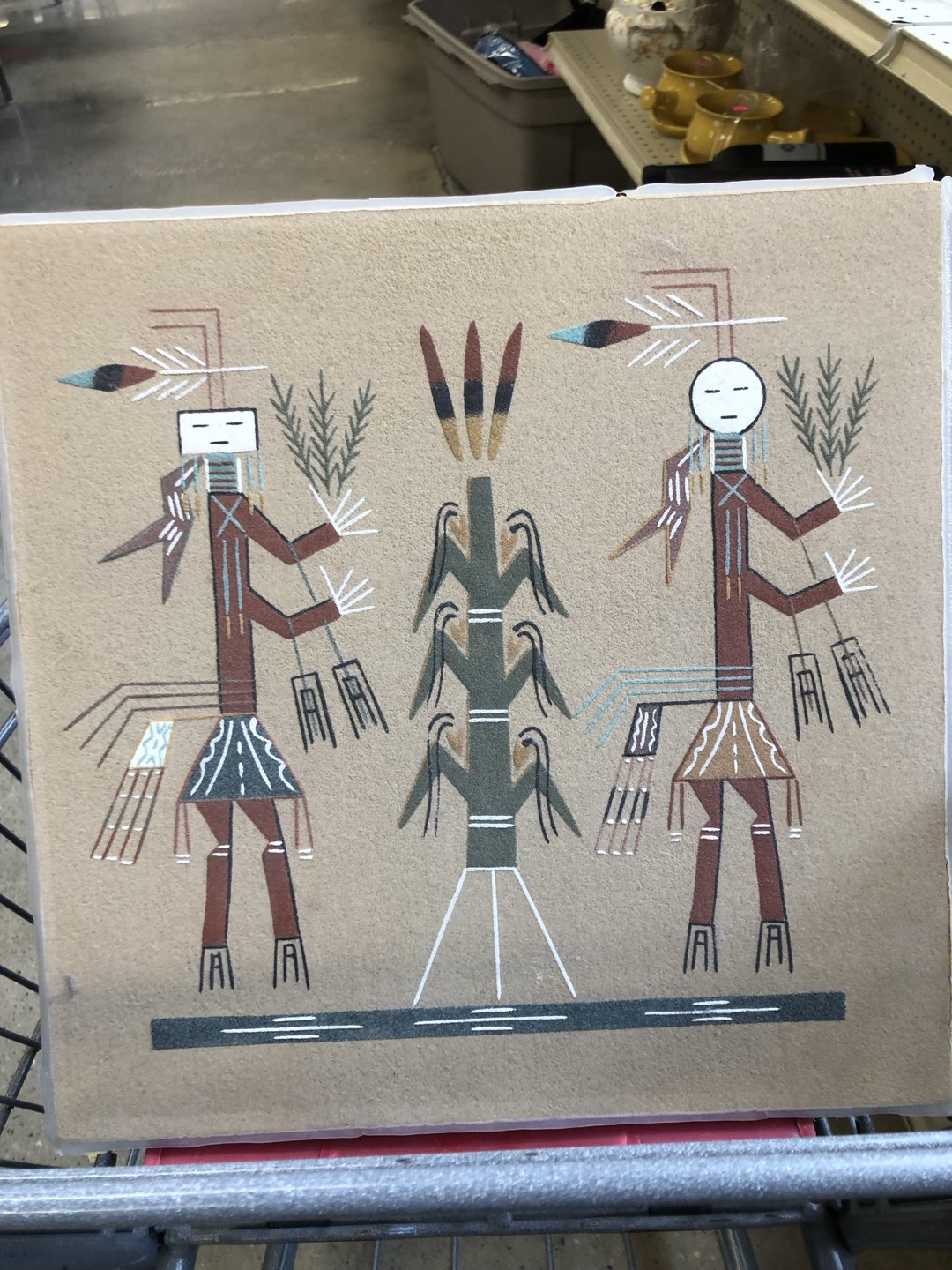 Navajo Southwest Indian Sand Painting Lightning Boy Girl Corn Inscribed ...