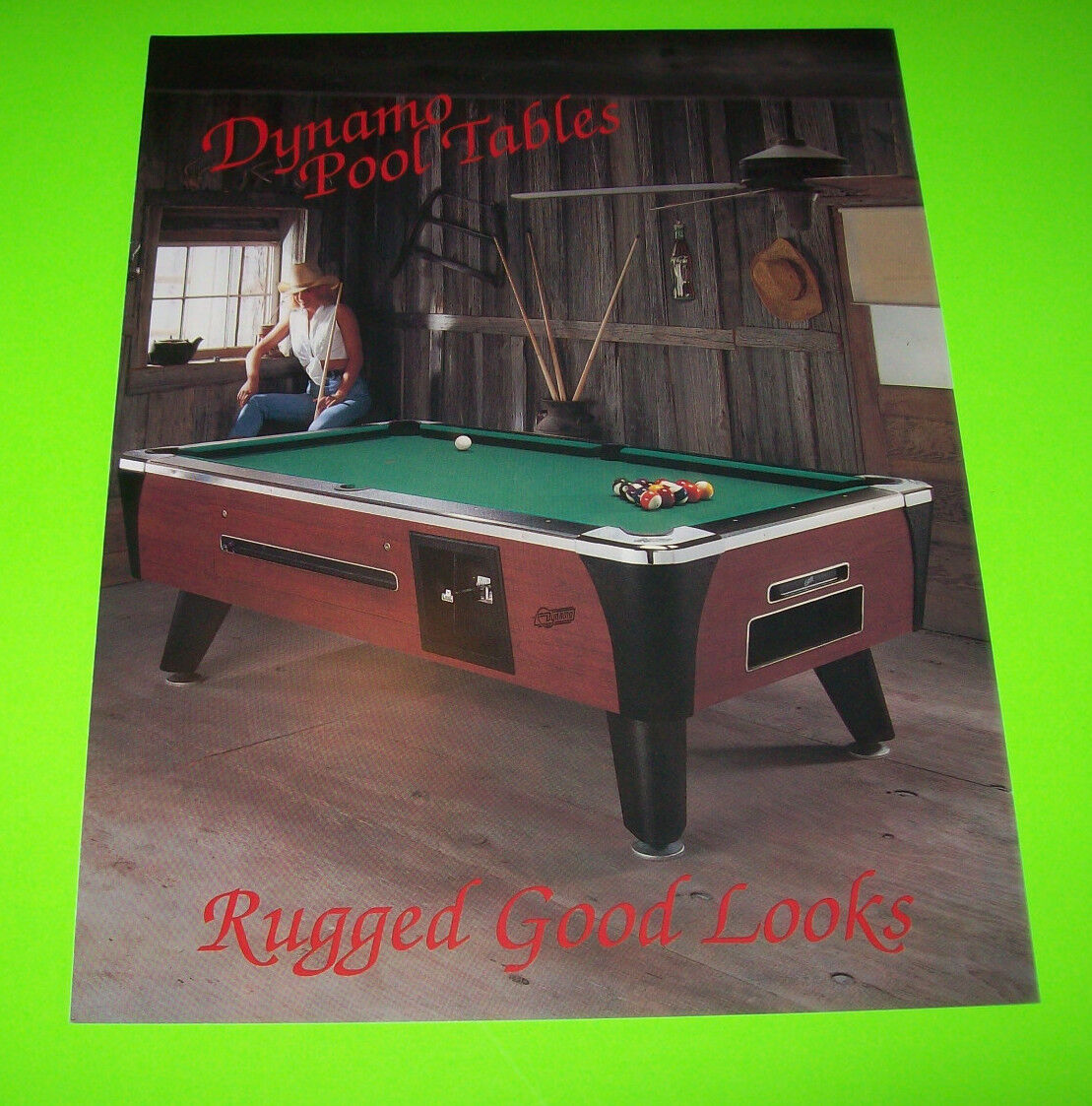DYNAMO POOL TABLES RUGGED ORIGINAL VINTAGE FOLD-OUT SALES FLYER BROCHURE