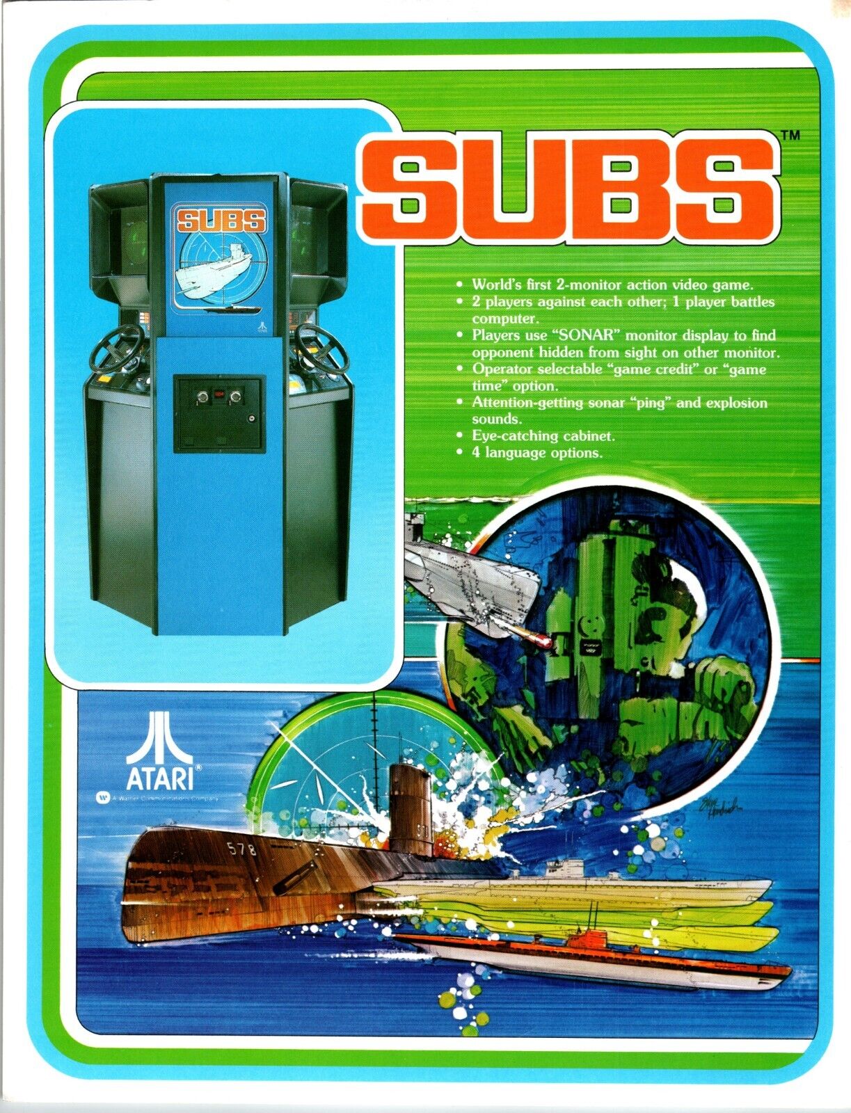 Subs Arcade Flyer Original 1979 Video Game Retro Vintage Submarine ...