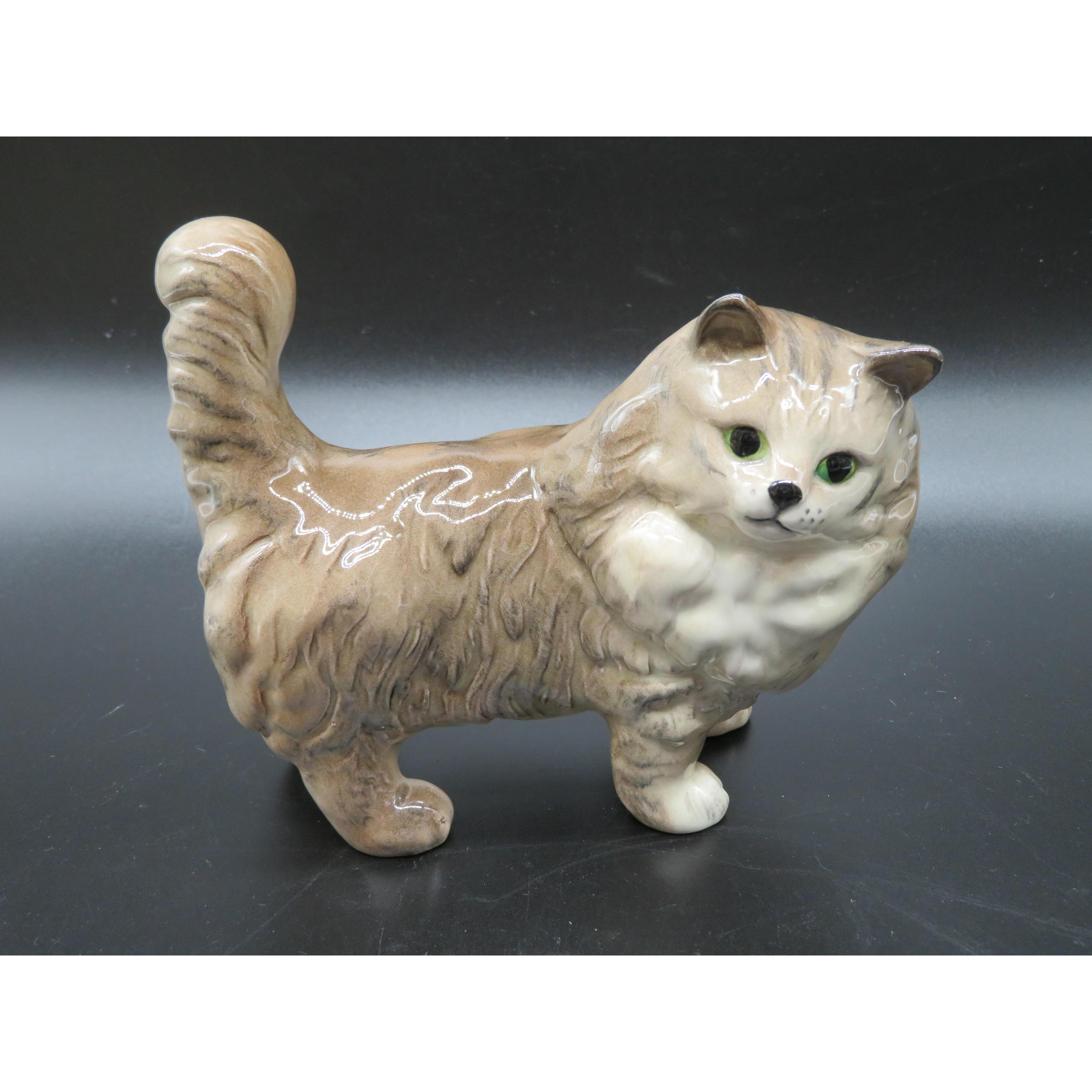 VTG English Beswick Persian Cat Figurine in Bone China Beige Brown Colors