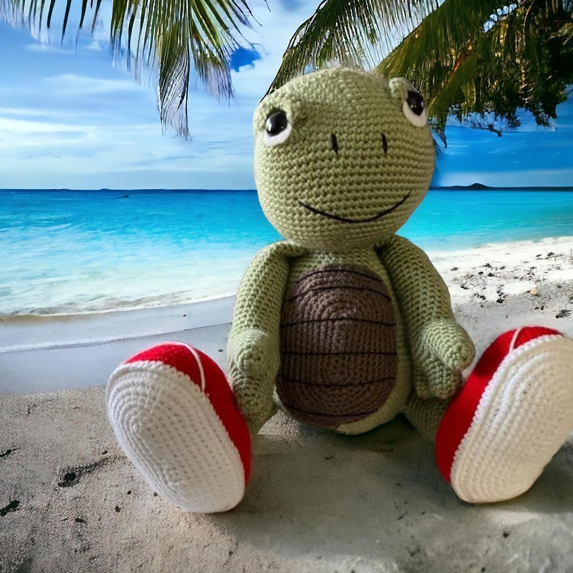 Turtle Buddy Hand Crocheted Amigurumi Friend 10" Tall Plush