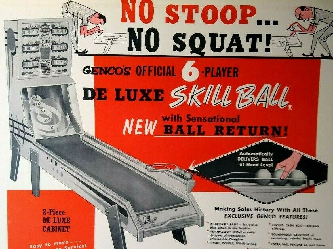 Deluxe Skill Ball Genco 1957 Arcade Bowling Flyer Original Game Art 8.5 ...