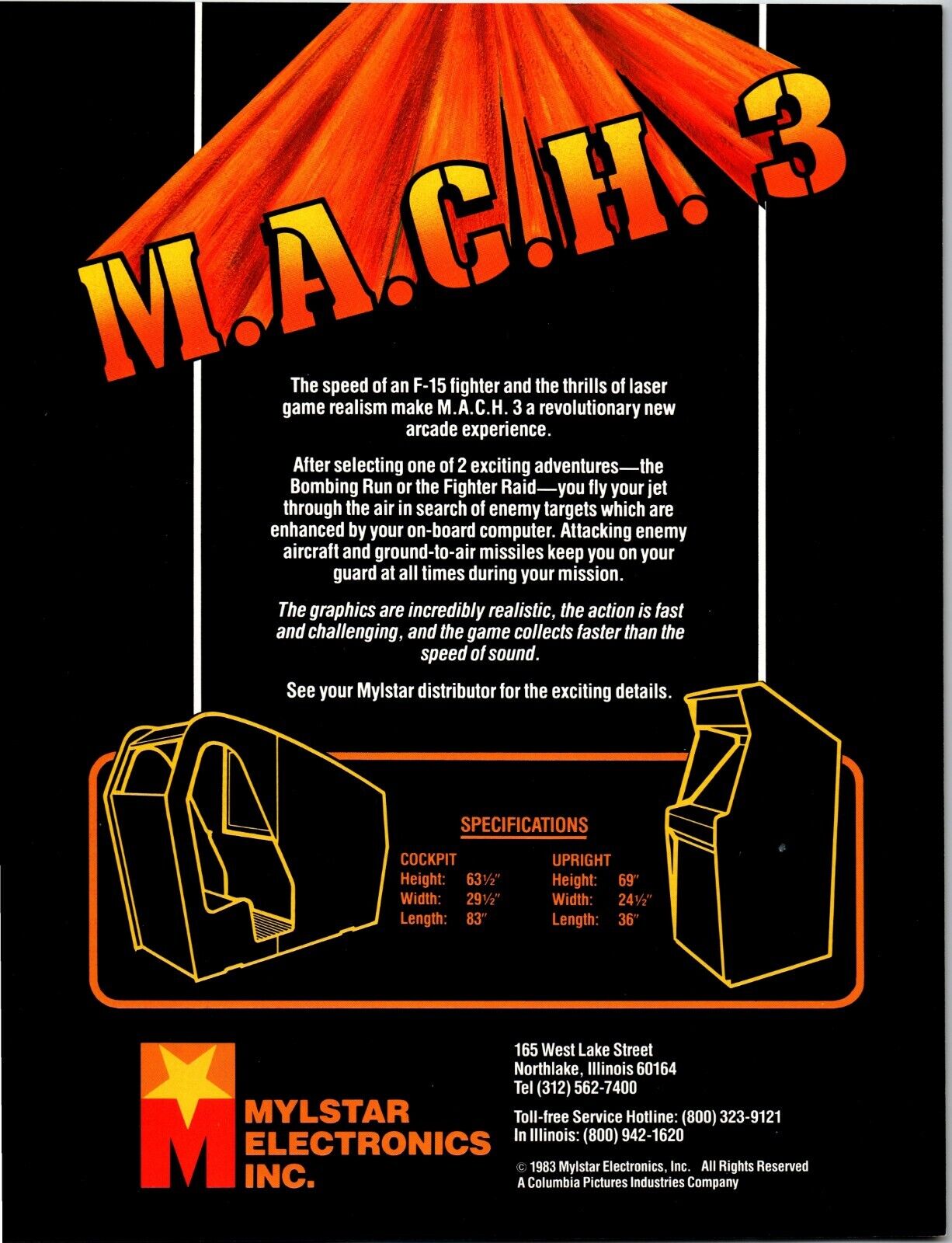 Mach 3 Arcade Flyer Original 1983 Video Game Retro 8.5" x 11" Laser Air Combat