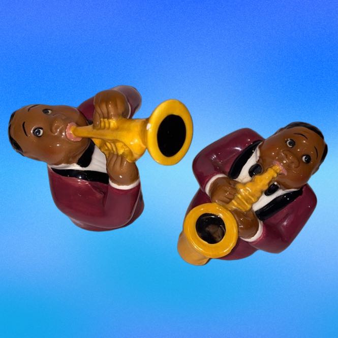 Vintage Clay Art Cool Jazz Musicians Saxophone and Trumpet Salt and ...