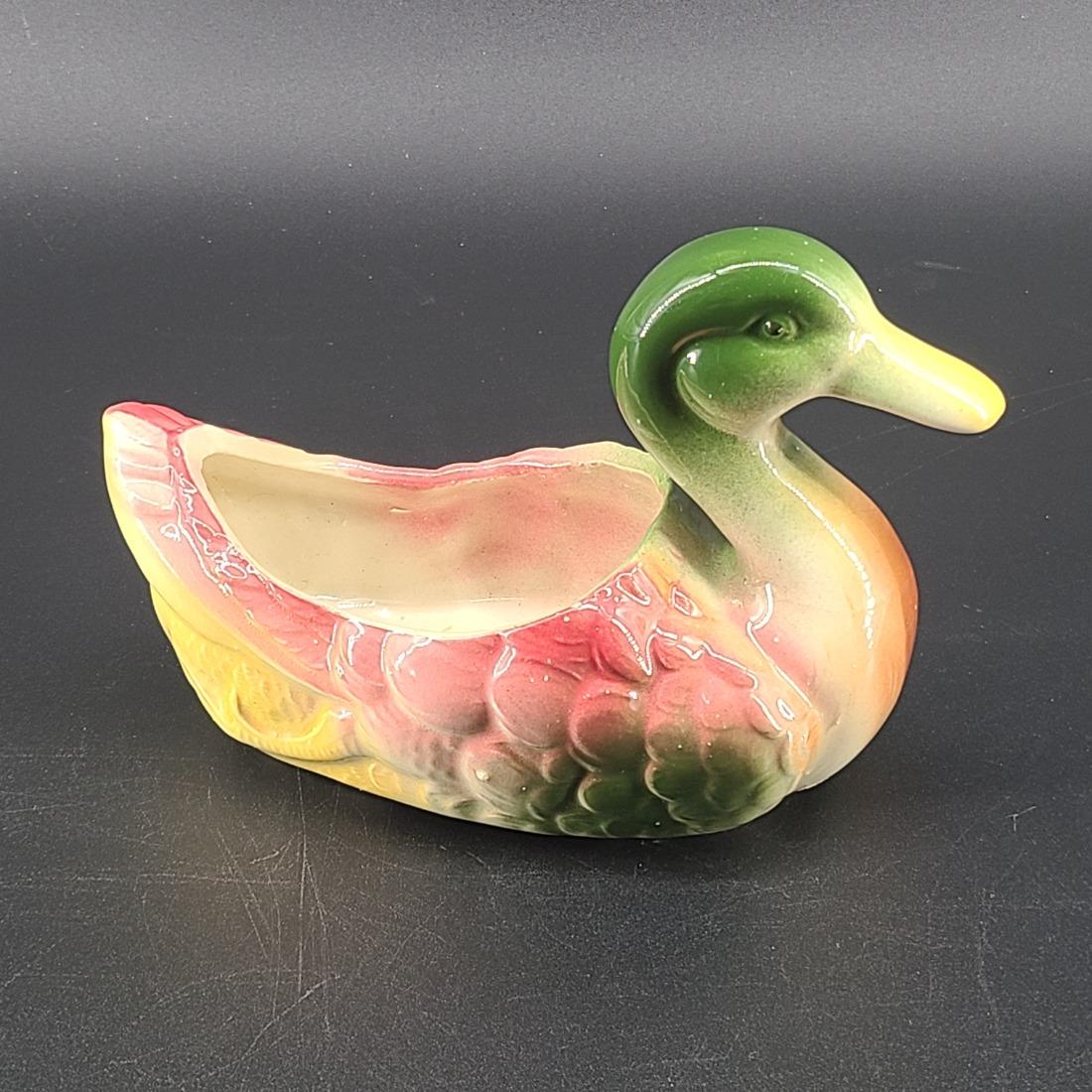 Vintage Ceramic Duck Planter Multicolor