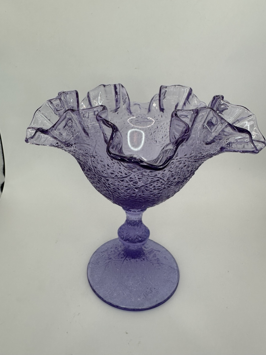 Fenton Purple TREE OF LIFE Orchid Wisteria Glass Compote/Vase -Stamped