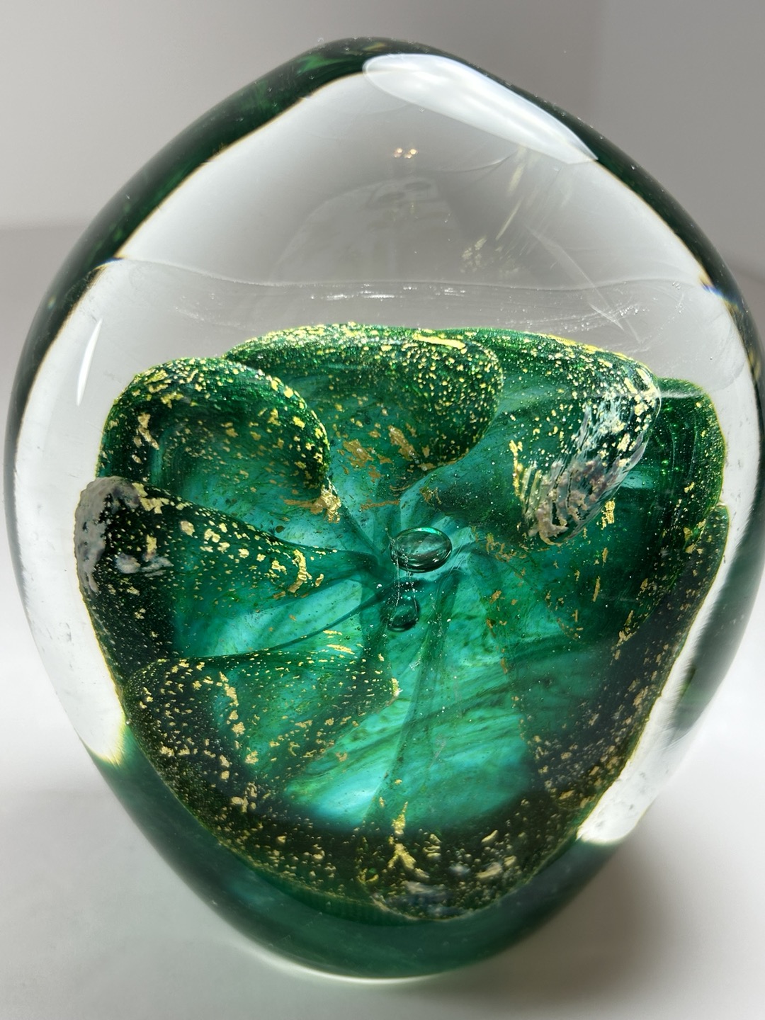 Nourot Studio Art Glass Blown Paperweight Emerald Green Gold Signed ...