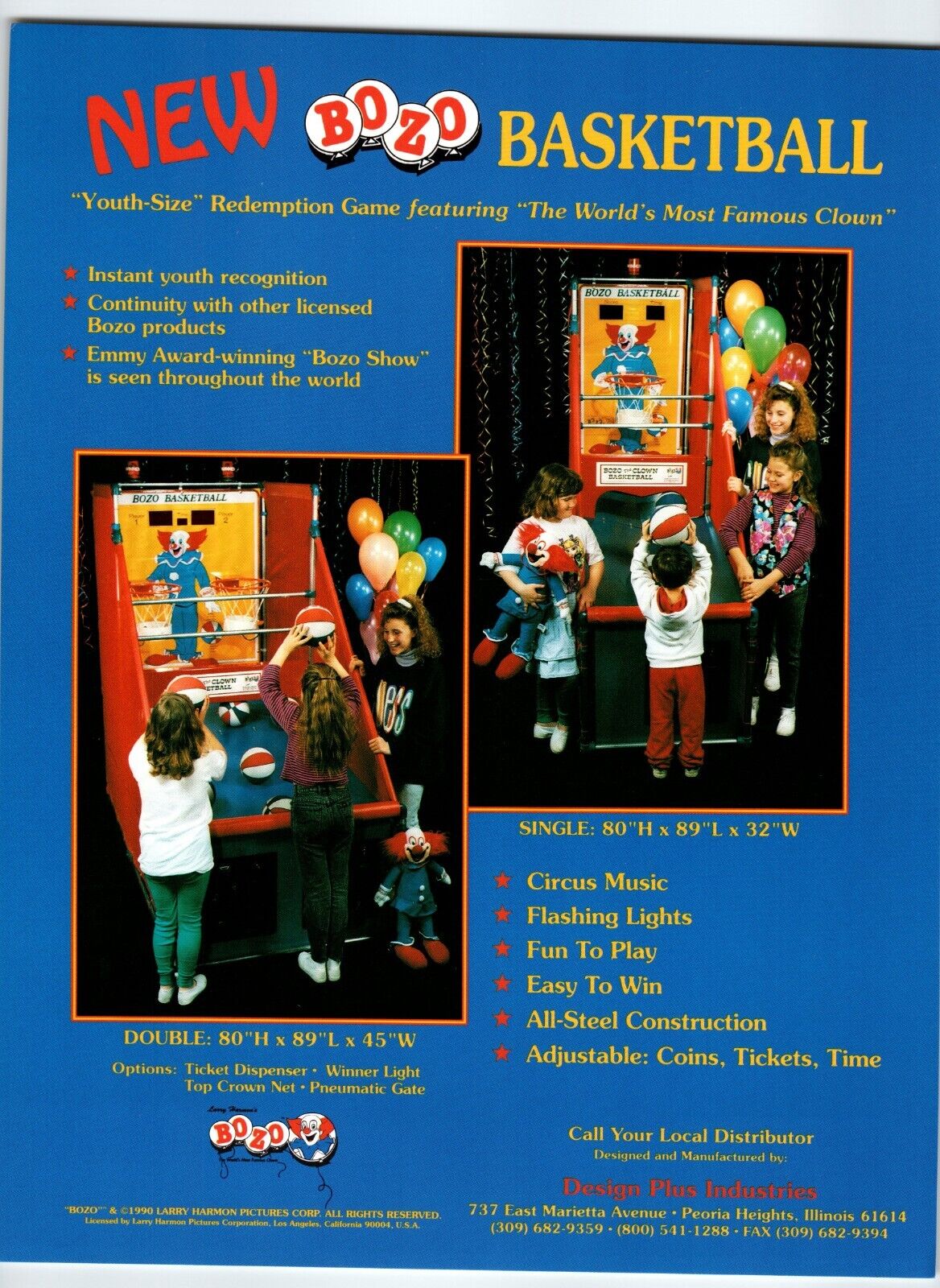 Bozo The Clown Basketball Arcade Toss Game Flyer Original 1990 Glossy 8 ...