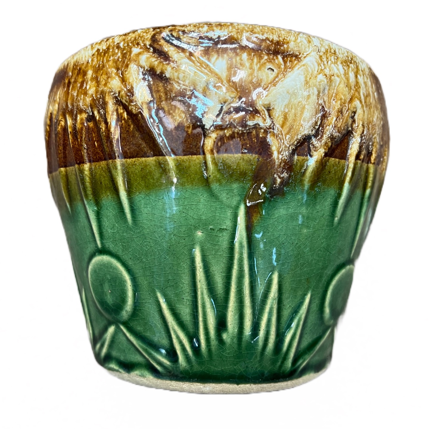 Majolica Style Jardiniere McCoy style Vintage Sun Moon USA Pottery 6 Inch