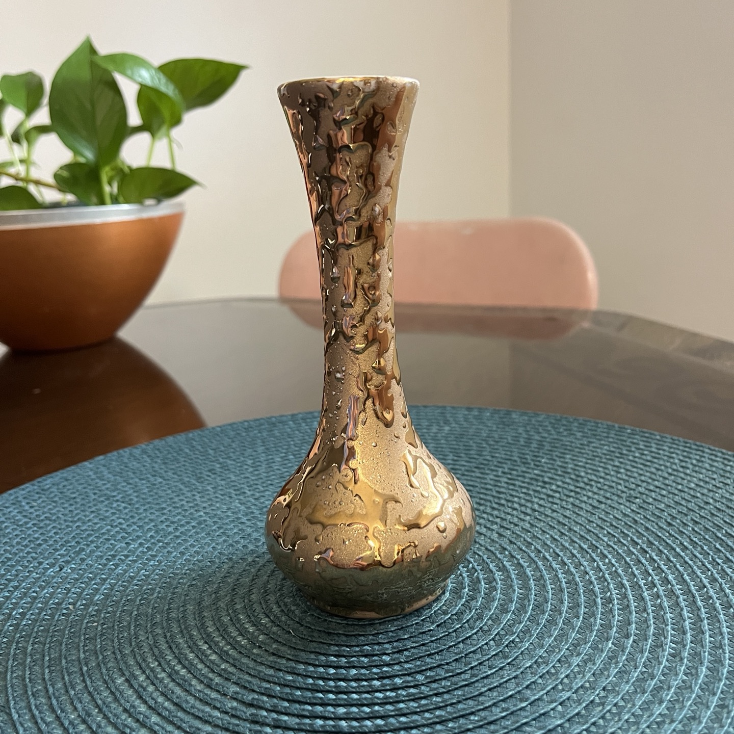 Vintage Swetye Weeping Gold 22KT MCM Bud Vase 6.25"