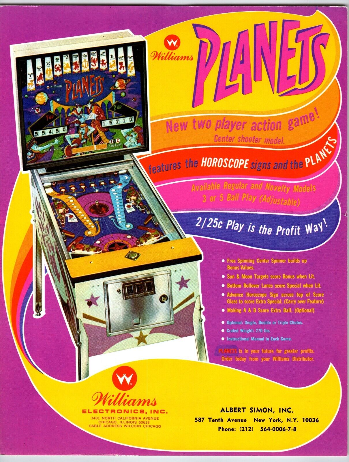 Planets Pinball Machine FLYER Original 1971 Retro Space Age Mod Art 8.5 ...