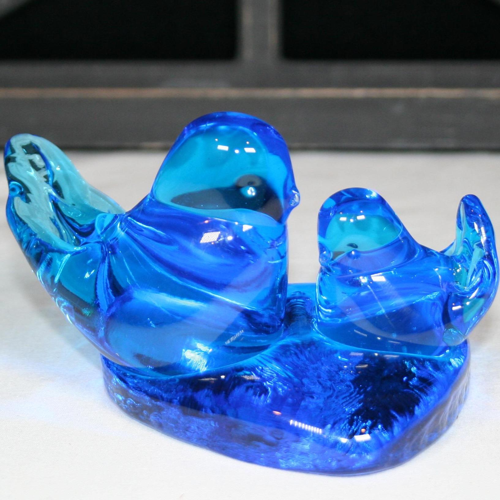 Vintage Leo Ward 2 Blue Birds of Happiness Heart Shaped Glass Base 1994 ...