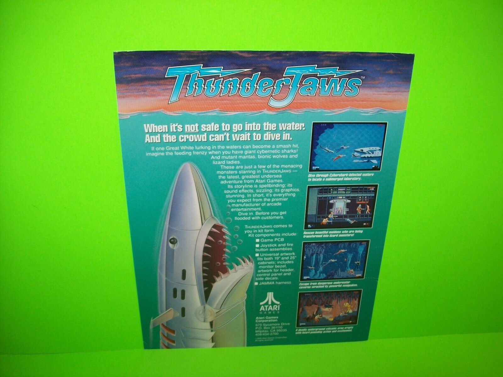 Thunder Jaws Arcade FLYER Original 1991 Video Game Art Killer Sharks ...