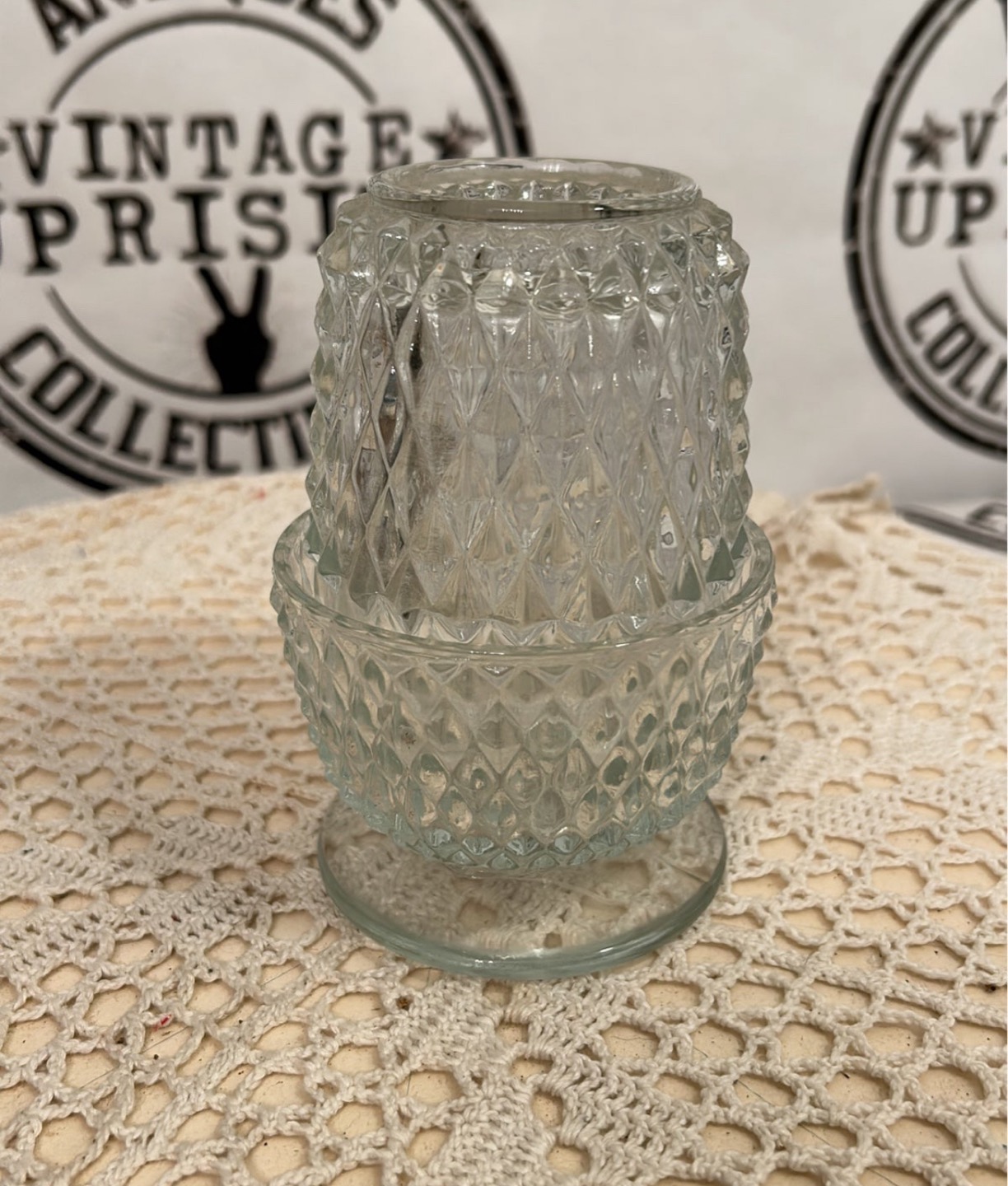 Vintage Indiana Glass Diamond Point Fairy Lamp