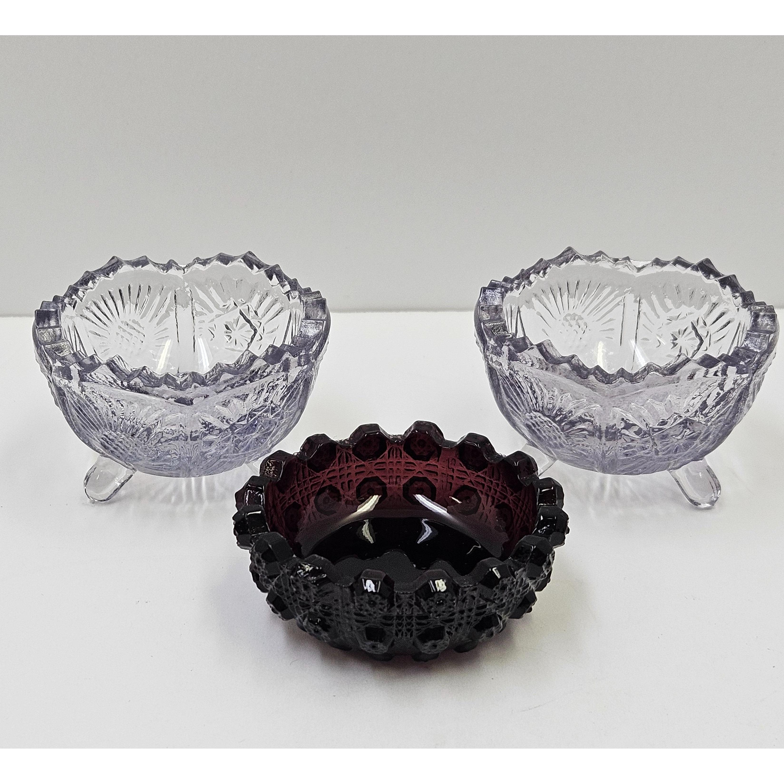 Lot Of 3 Pattern Glass Salt Cellars Purple Footed & Amethyst
