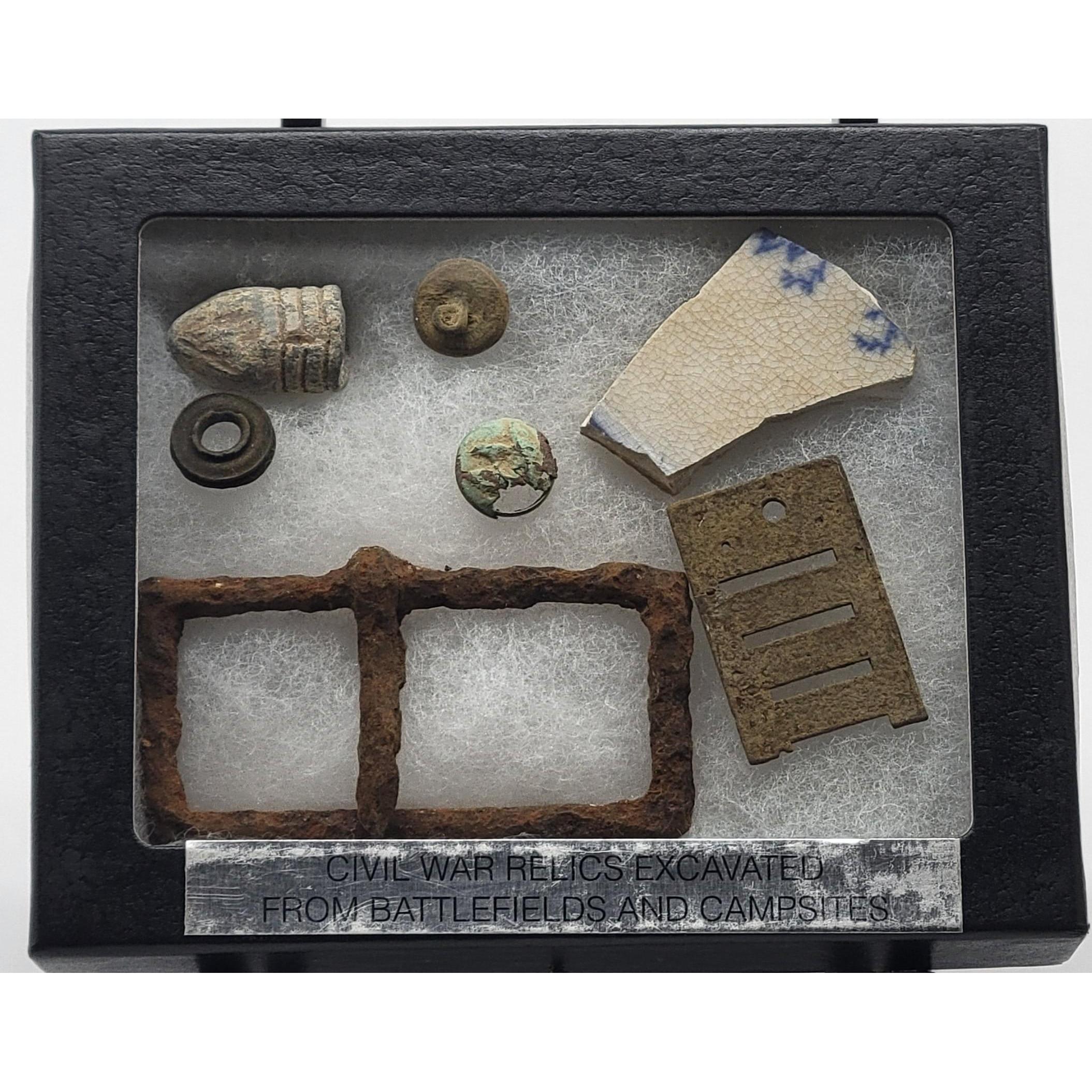 Mounted Grouping Of Relics Excavated From Civil War Battlefields And ...