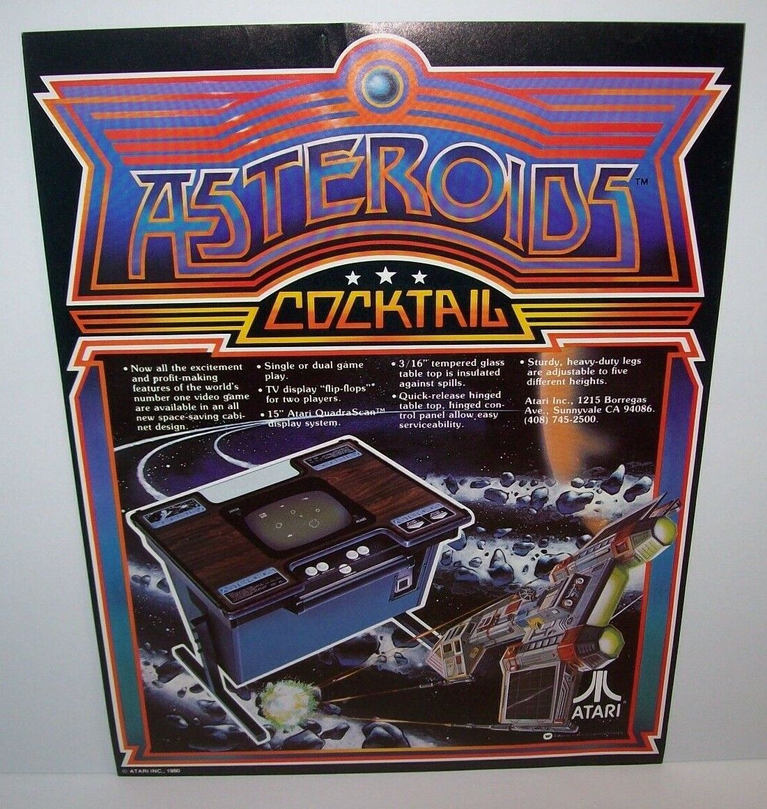 Asteroids Arcade FLYER Sit Down Cocktail Original 1980 Video Game Artwork