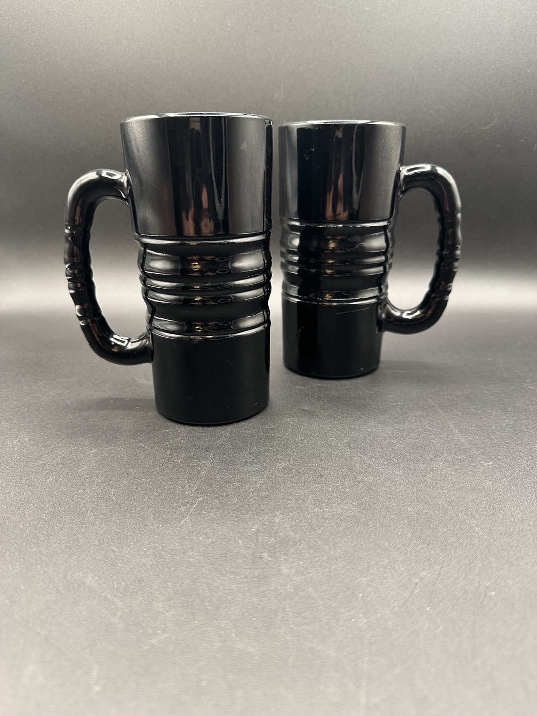Tiara Glass Black Glass Tall Mugs, Pair