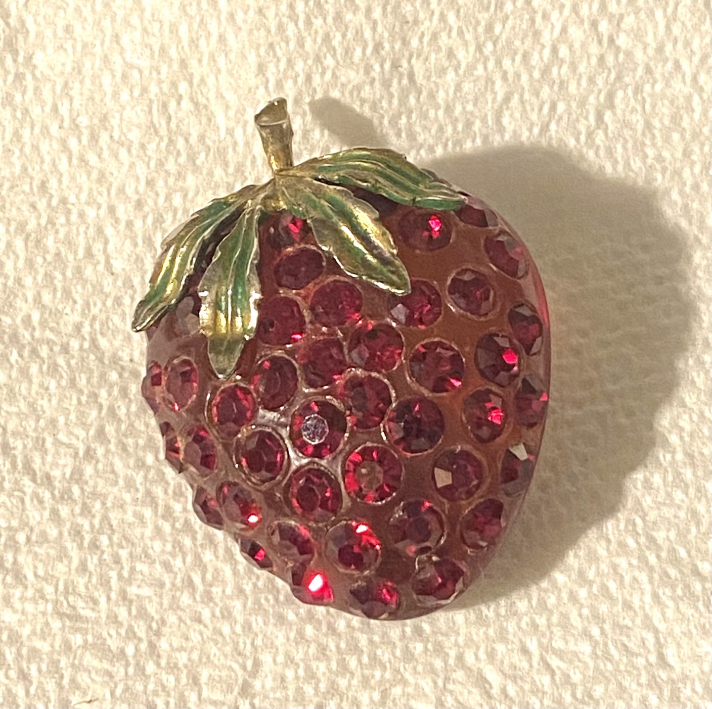 Vintage Lucite & Rhinestone Strawberry Pin