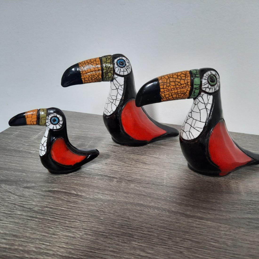 Vintage Toucan Bird Family Pottery Clay Ceramic