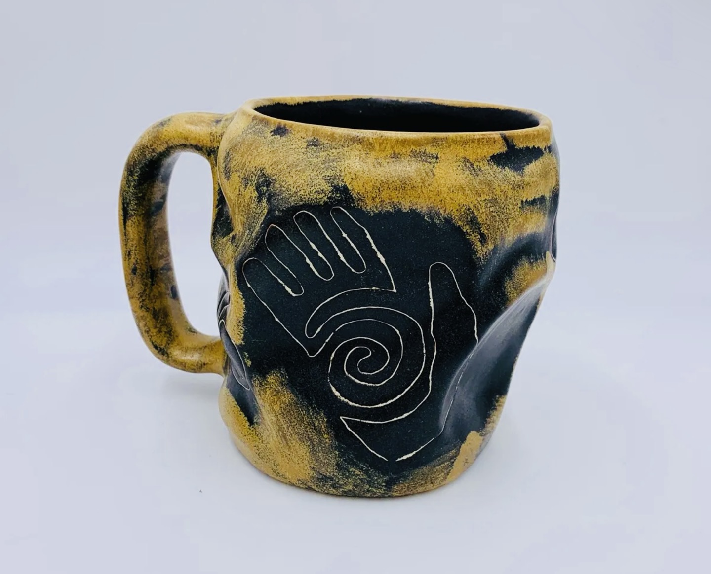 Large 23 oz Mara Mexico Art Pottery Coffee Mug Healing Hands Freeform ...