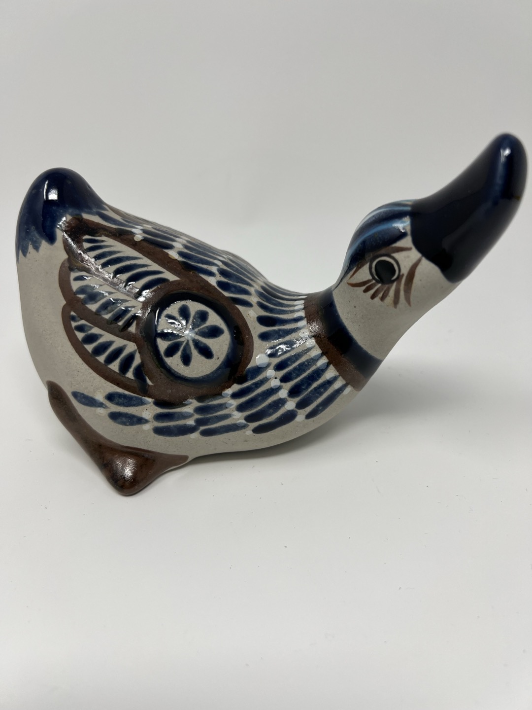 Tonala Handpainted Duck Goose Pottery Figure Signed Mexico Folk Art ...