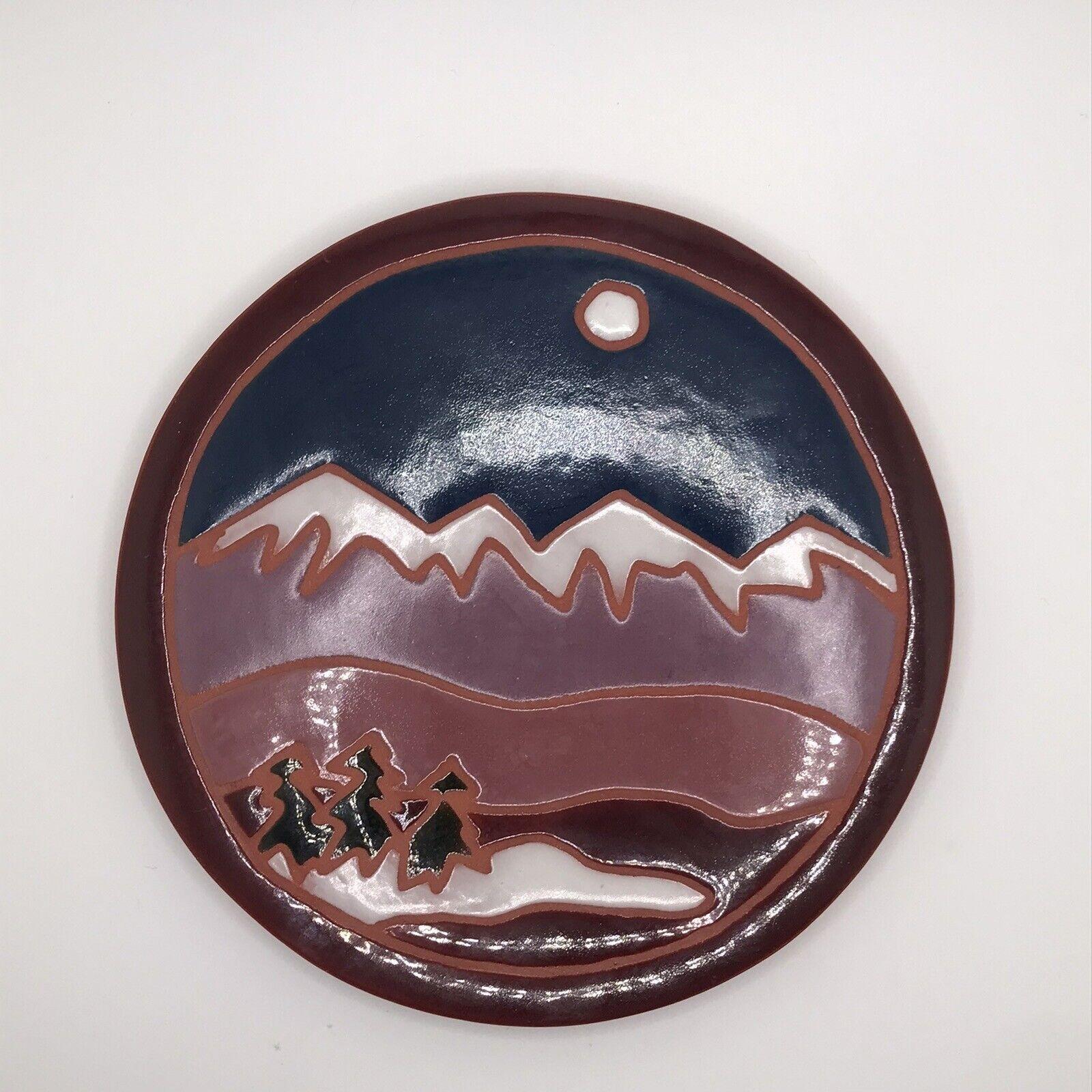 Nine Hills Studio Ceramic Painted Glazed Winter Scene Red Clay Trivet 6"