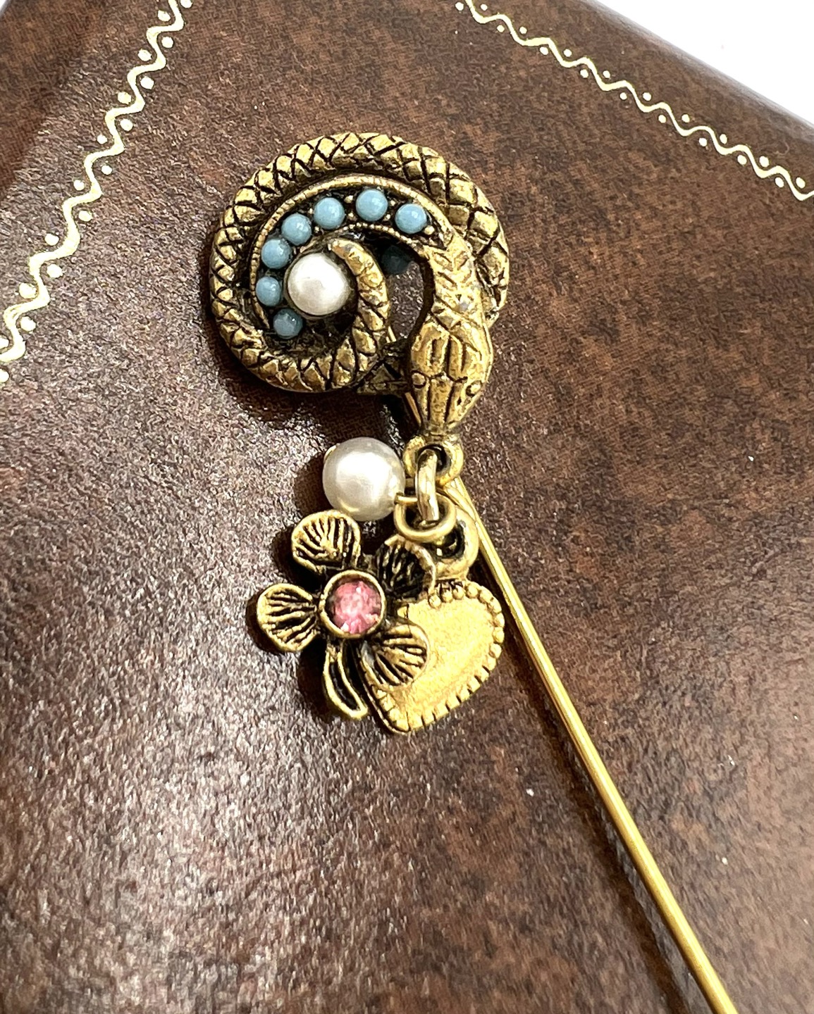 Snake Stick Pin, Victorian Revival, Elegant Seed Pearls and Turquoise ...