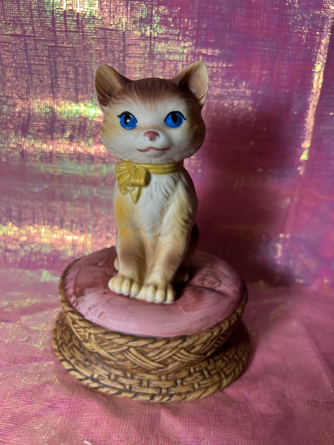 Vintage Bisque Cat Music Box