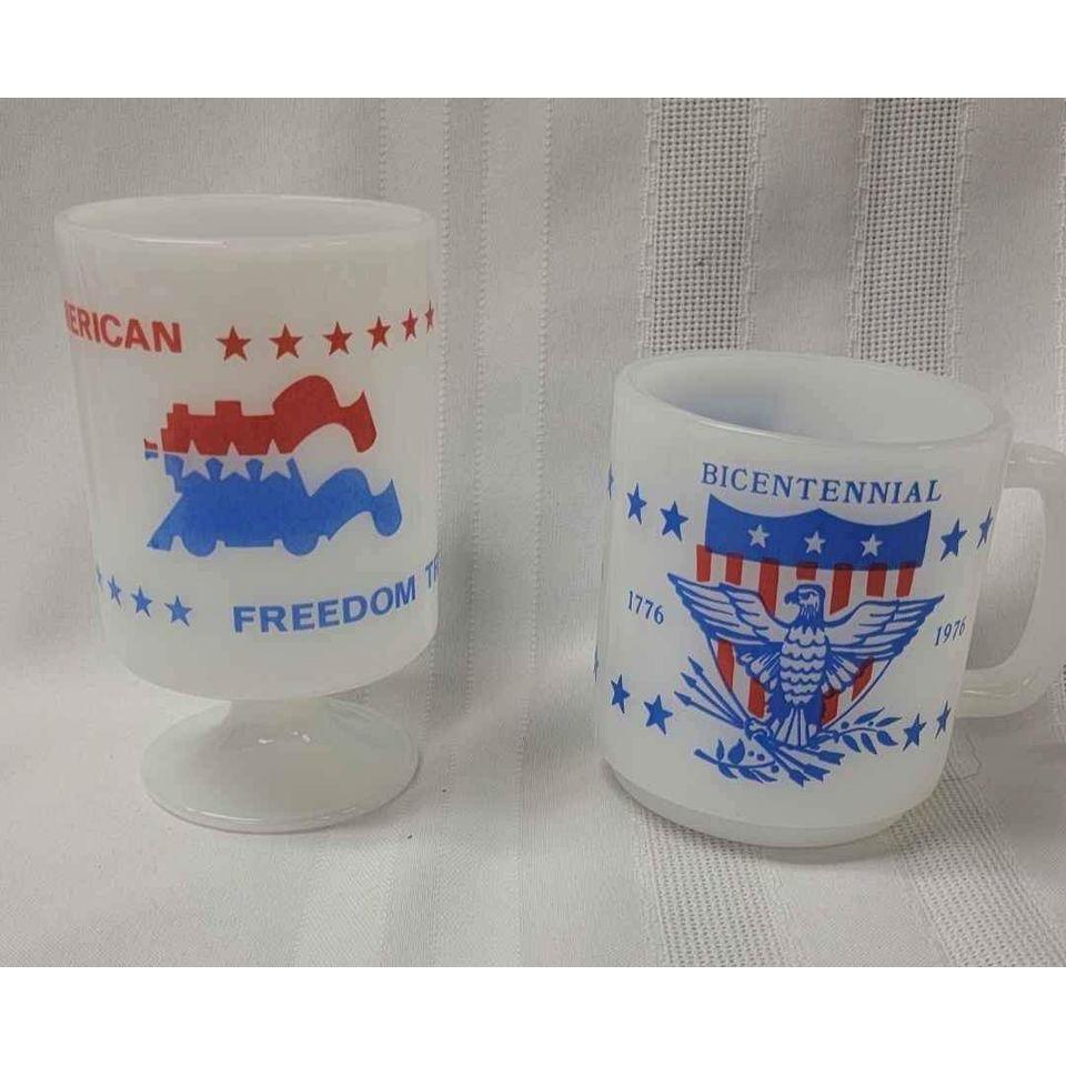Set of Milk glass Patriotic Mugs