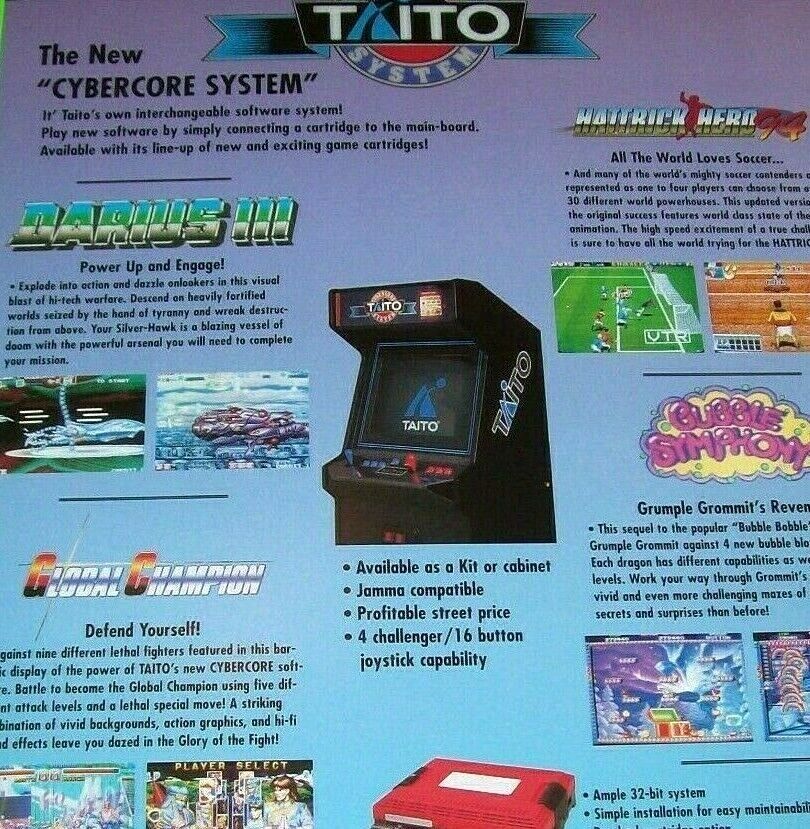 CyberCore 1992 Arcade Game FLYER Original Darius III Bubble Symphony ...