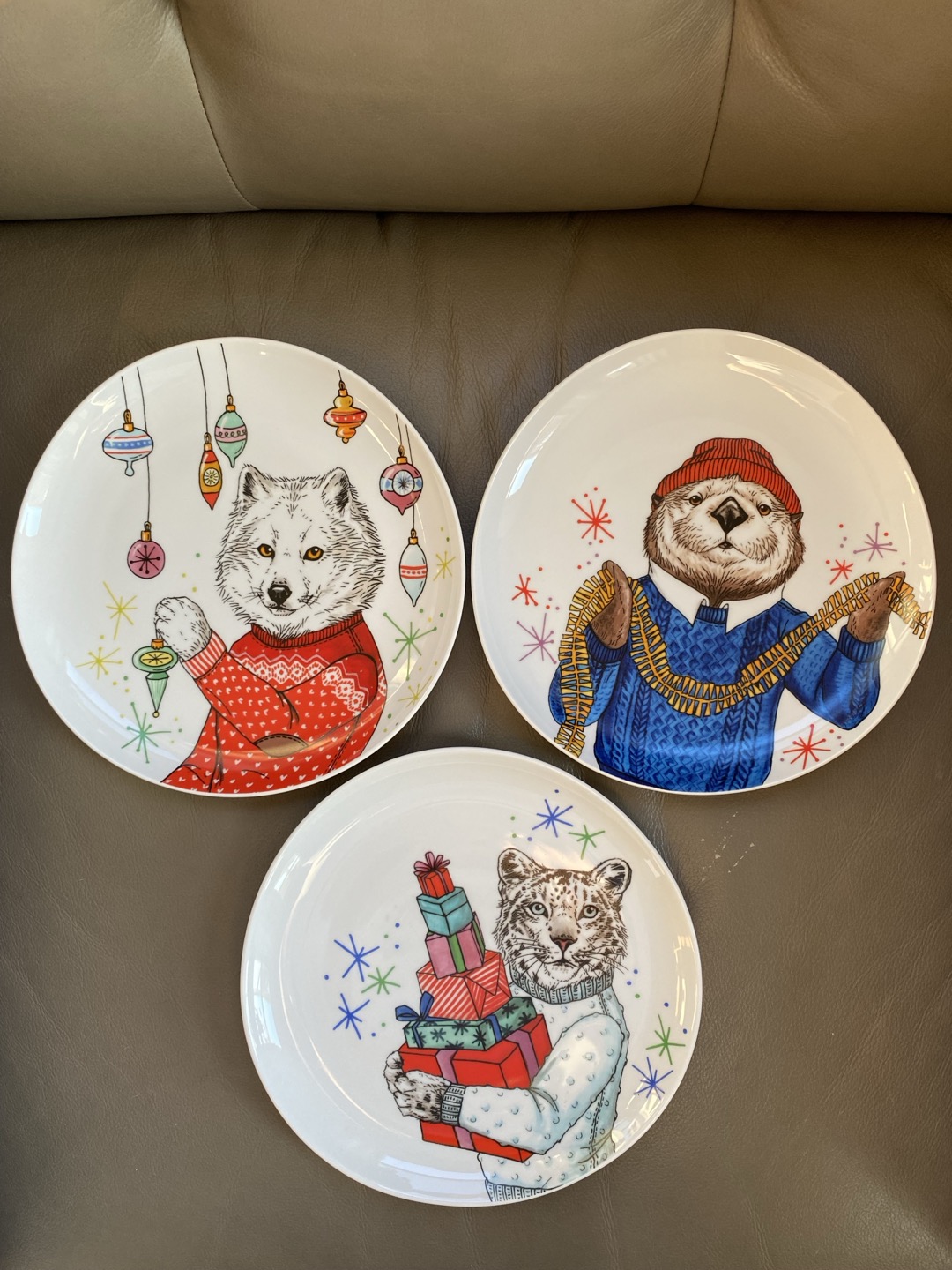West Elm Rachel Kozlowski Dapper Animal Plates Artic Fox, Snow Leopard ...