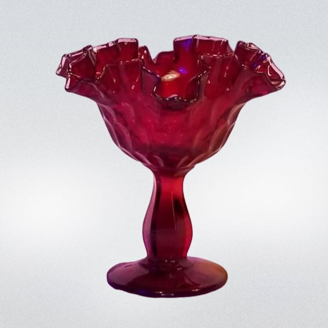 Vintage Fenton Ruby Red Thumbprint Ruffled Compote